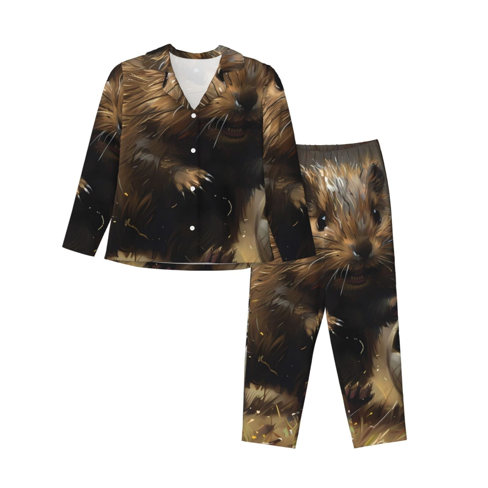 Daiia Football Loving Hamster for Women's Long-Sleeved Pajama Set ...