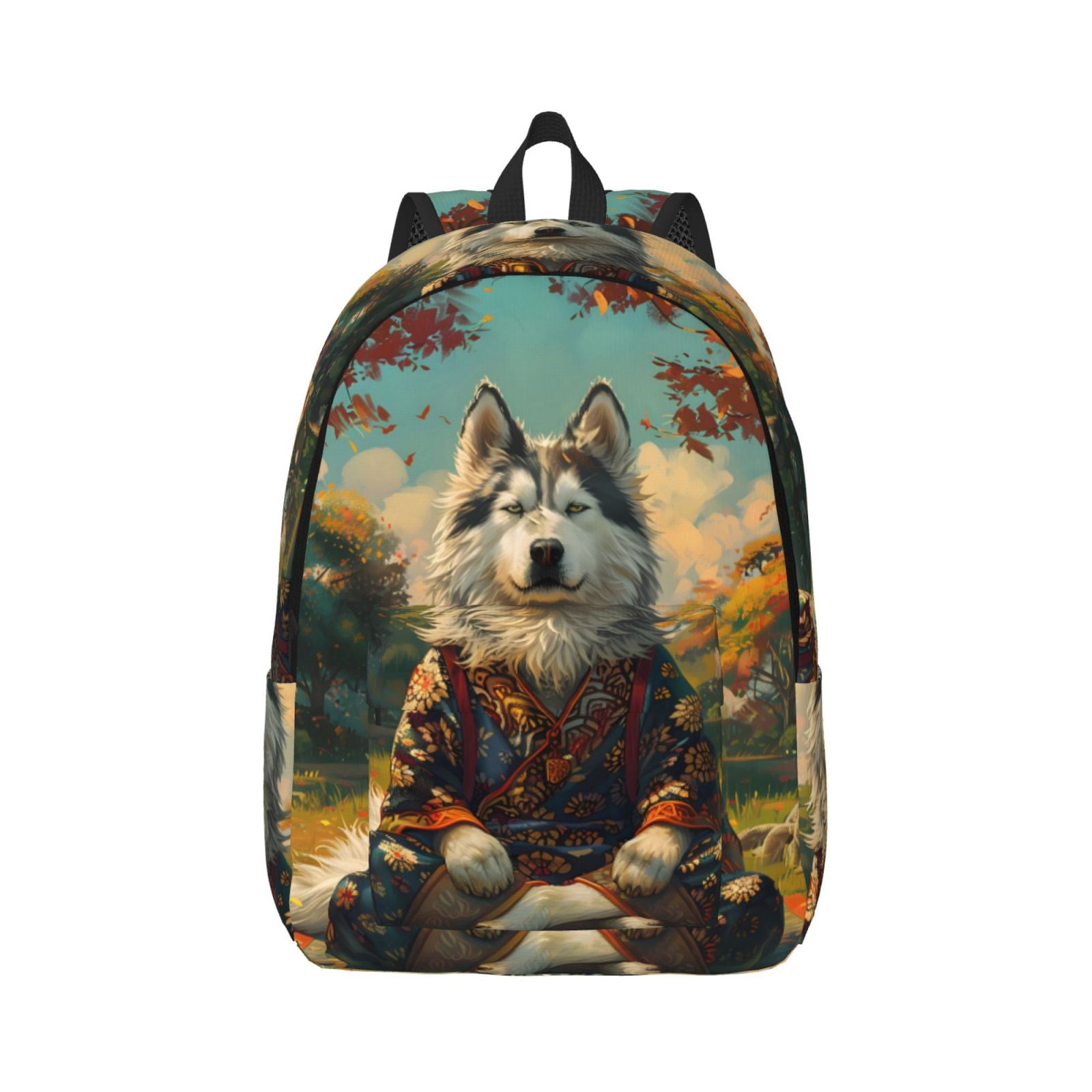 Daiia Forest Maple Leaf Husky Vintage Canvas Backpack for Men and Women ...