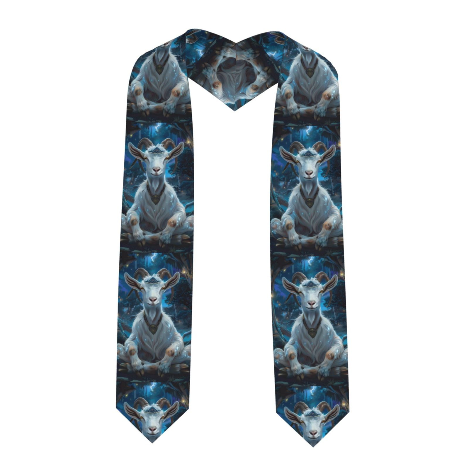 Daiia Forest Meditating Goat Pattern Graduation Shawl Stole – Satin ...