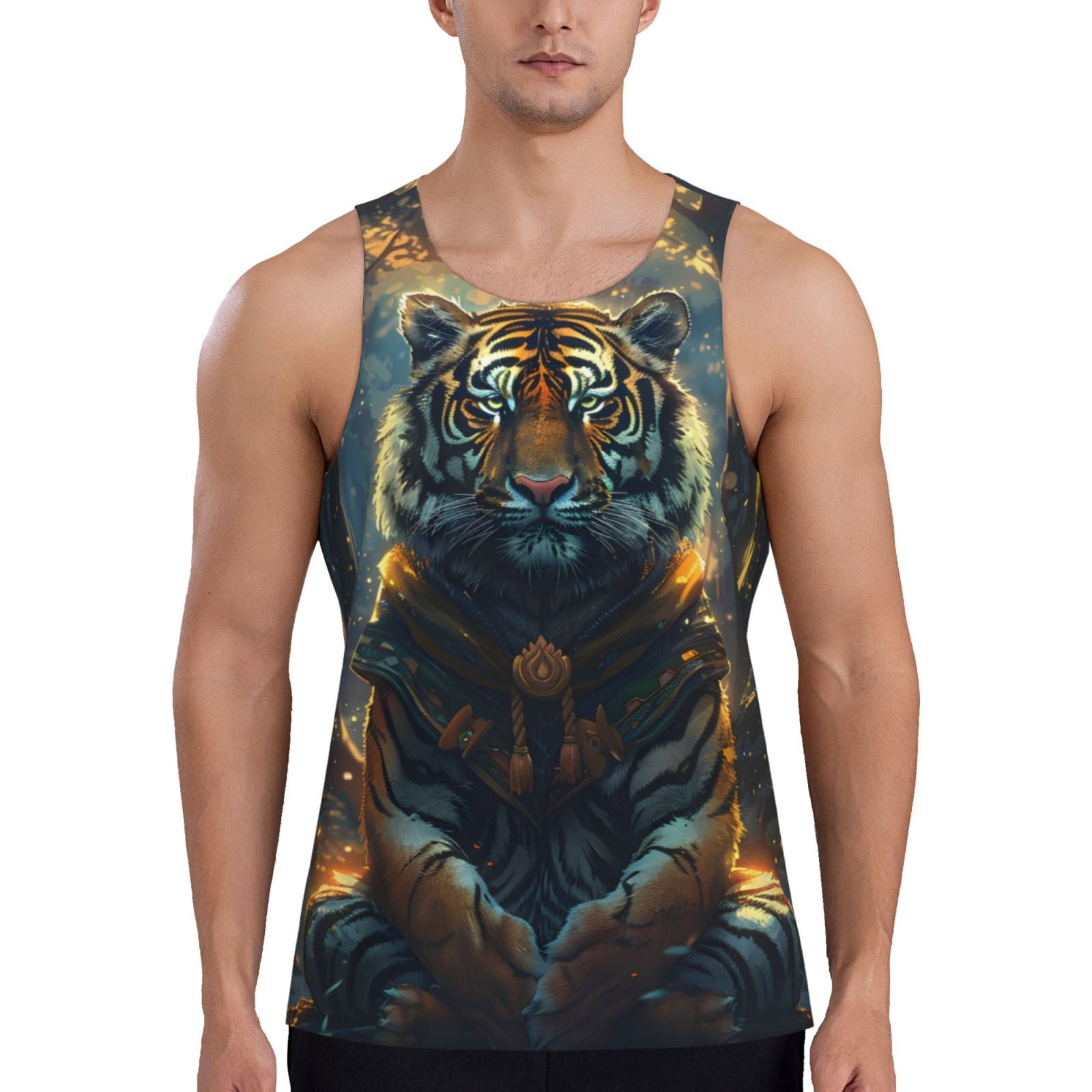 Daiia Forest Meditating Tiger Printed Men's Quick Dry Fit Muscle Tank ...