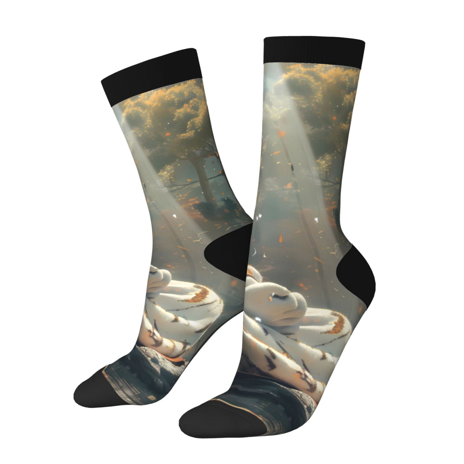 Daiia Forest Meditating White Tiger Print Crew Socks – Soft Breathable ...