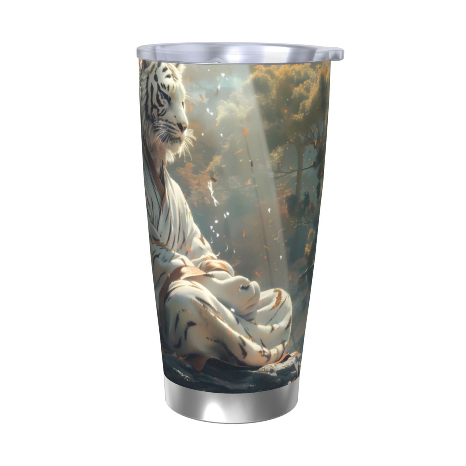 Daiia Forest Meditating White Tiger Printed 20oz Insulated Coffee Cup ...