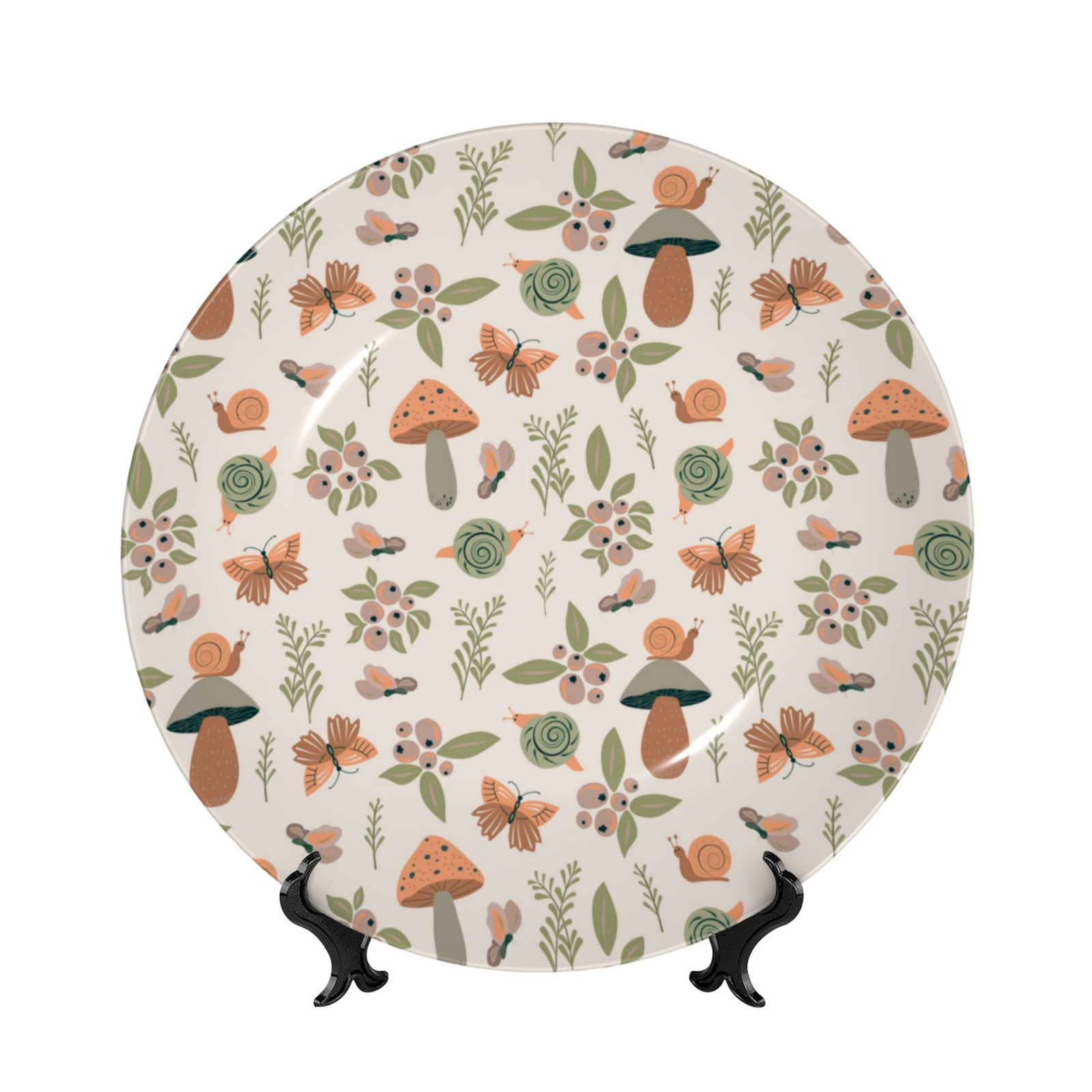 Daiia Forest Mushrooms Insects Printed Pattern Ceramic Plate Dinner ...