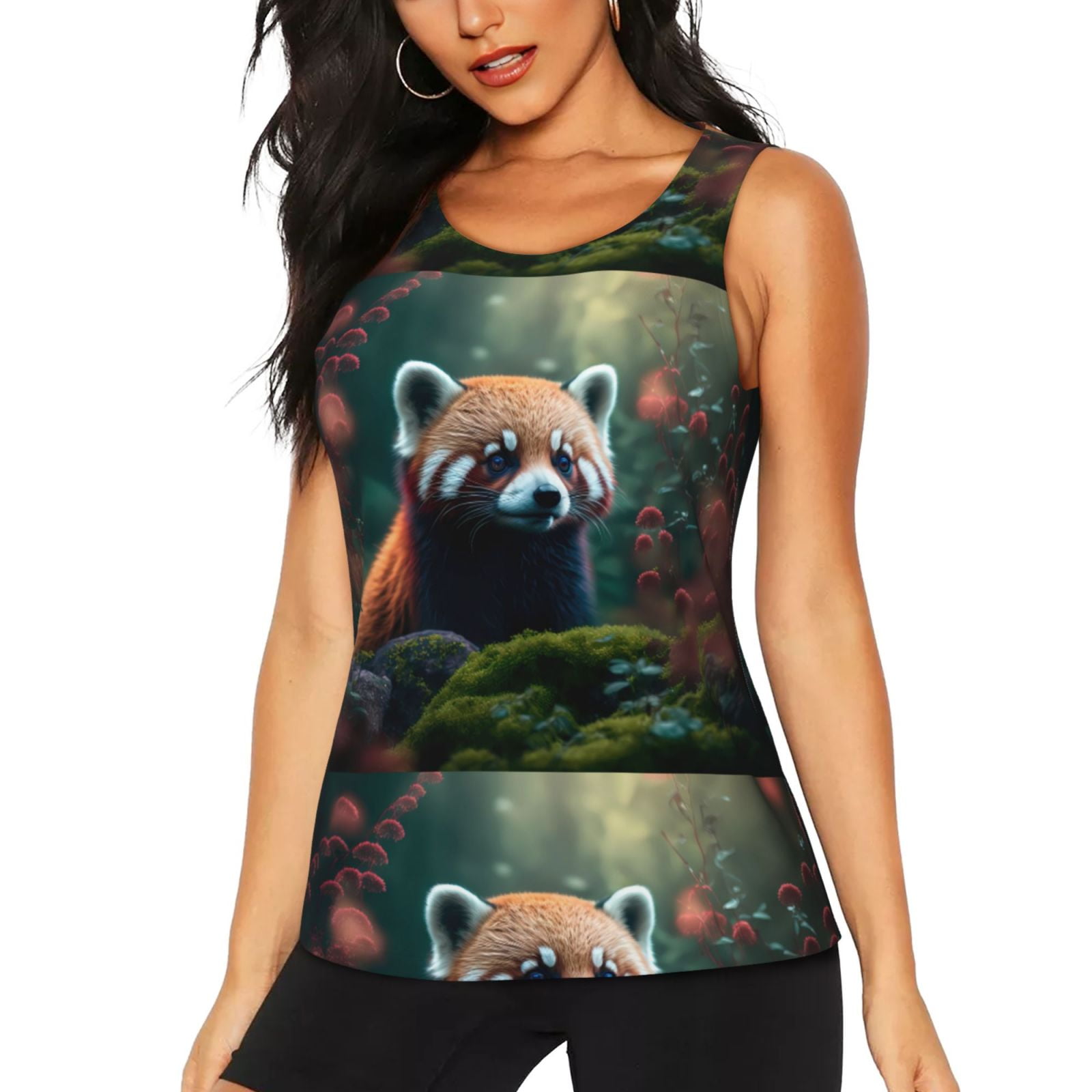 Daiia Forest Plant Raccoon Printed Womens Workout Tops for Women Quick ...