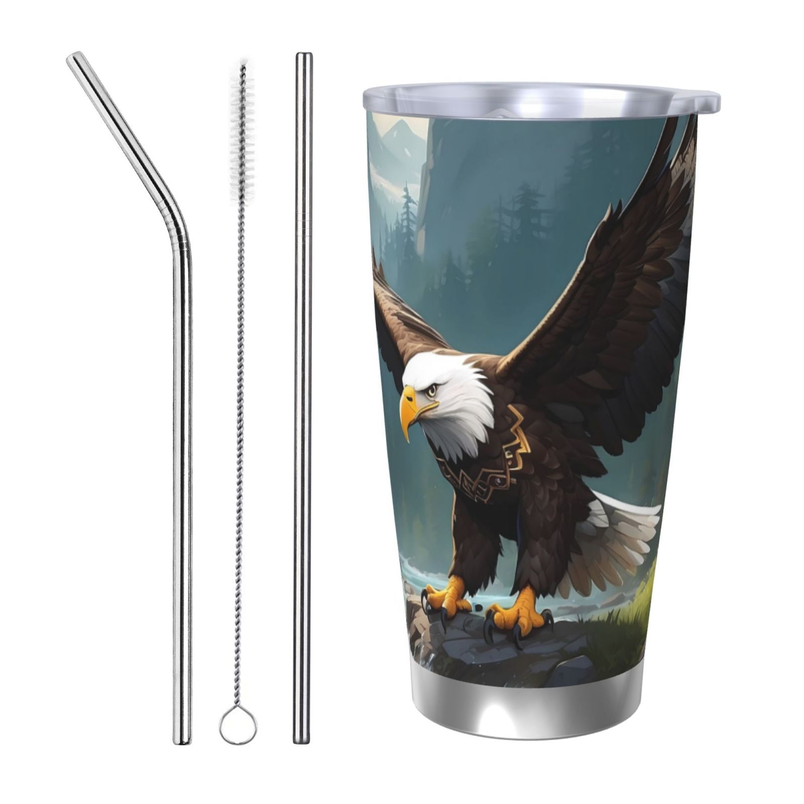 Daiia Forest River Bald Eagle Printed 20oz Insulated Coffee Cup with ...
