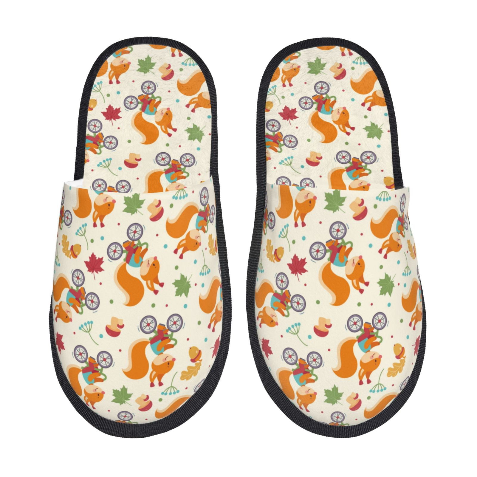 Daiia Forest Squirrel Pattern Furry Slippers for Women and Men, Soft ...
