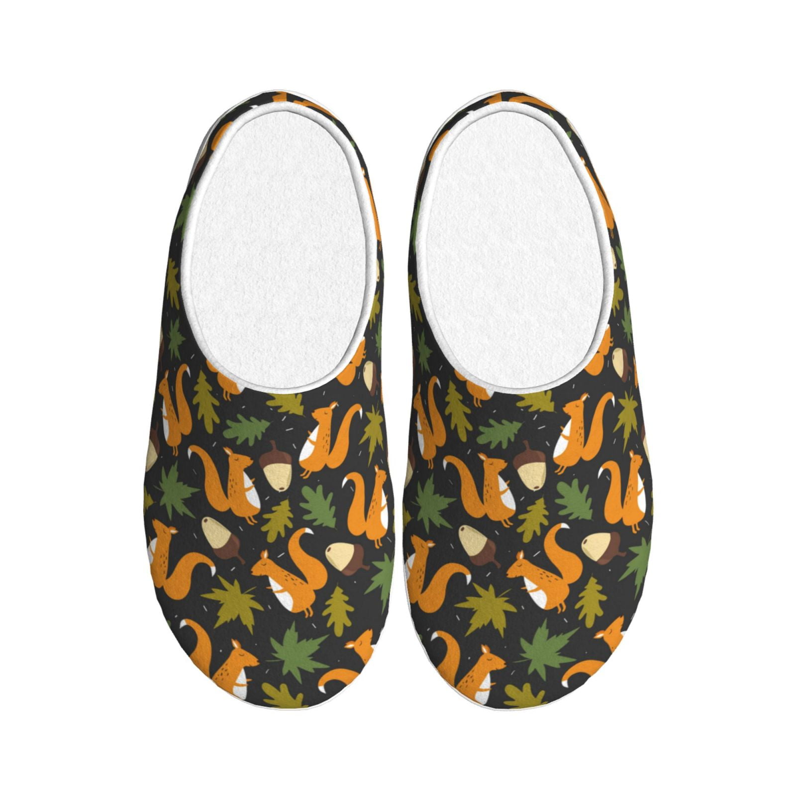 Daiia Forest Squirrel Print Women’s Fuzzy Slippers Memory Foam ...