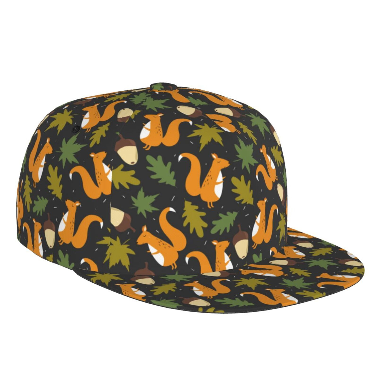 Daiia Forest Squirrel print Flat Bill Hats Flat Brim Trucker Cap ...