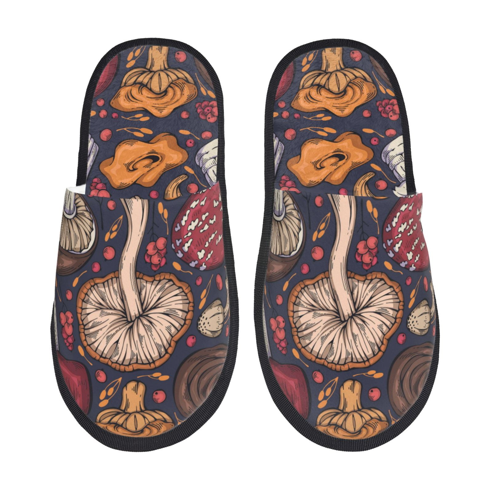 Daiia Forest Wild Mushroom Pattern Furry Slippers for Women and Men ...