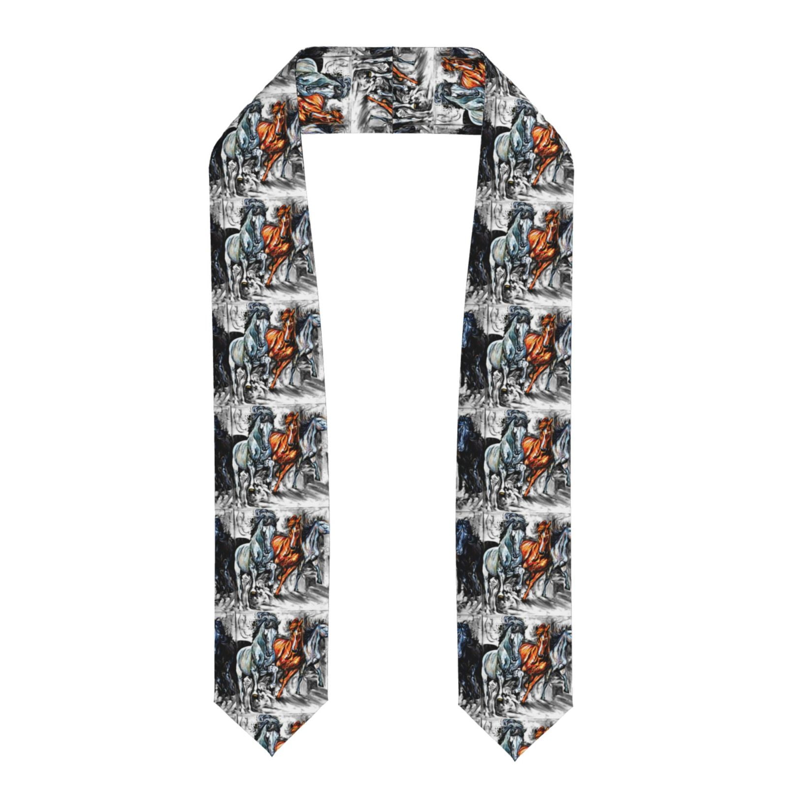 Daiia Four Running Horses Pattern Graduation Shawl Stole – Satin ...