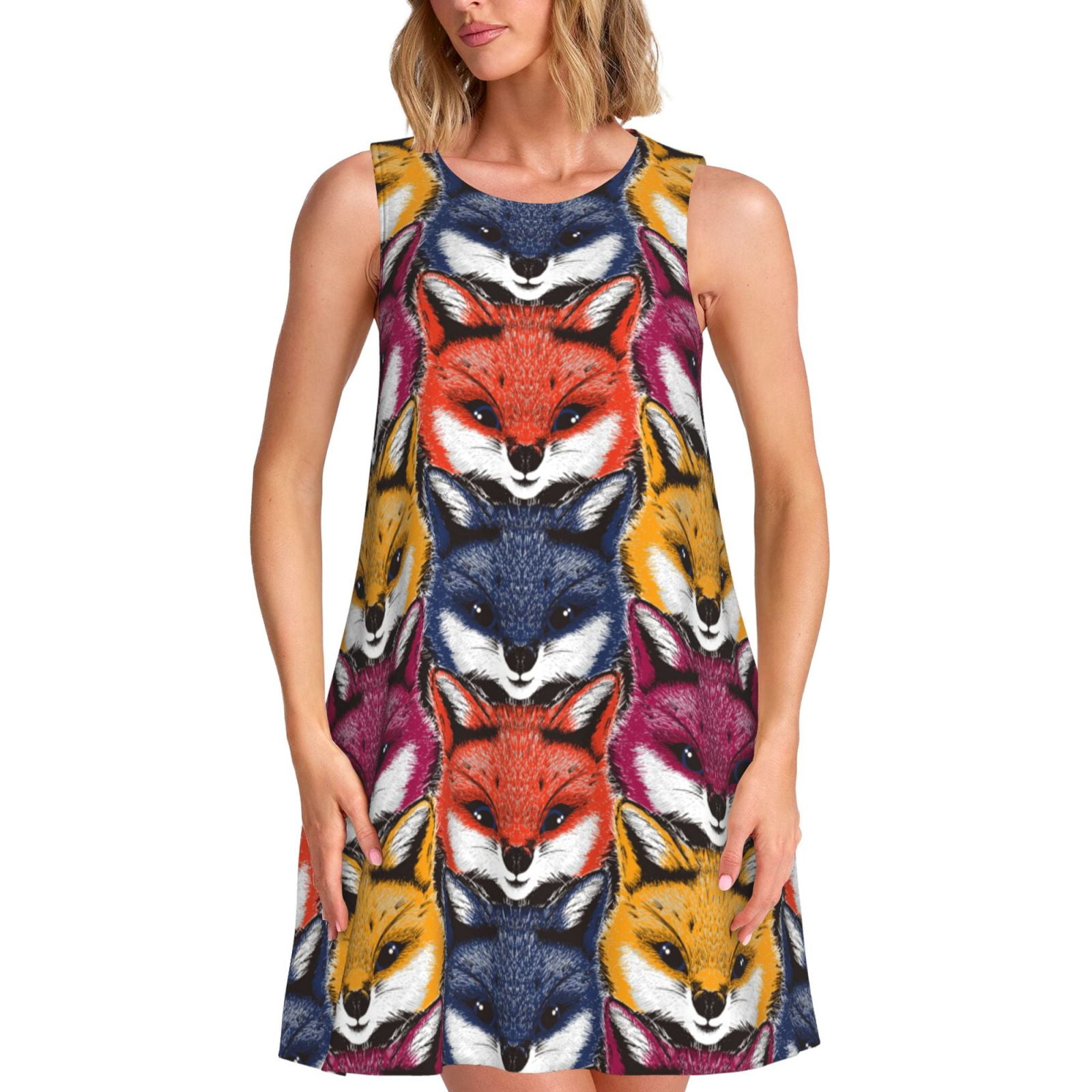 Daiia Fox Face Print Women's Dresses 2025 Trendy Short sleeve Dresses ...