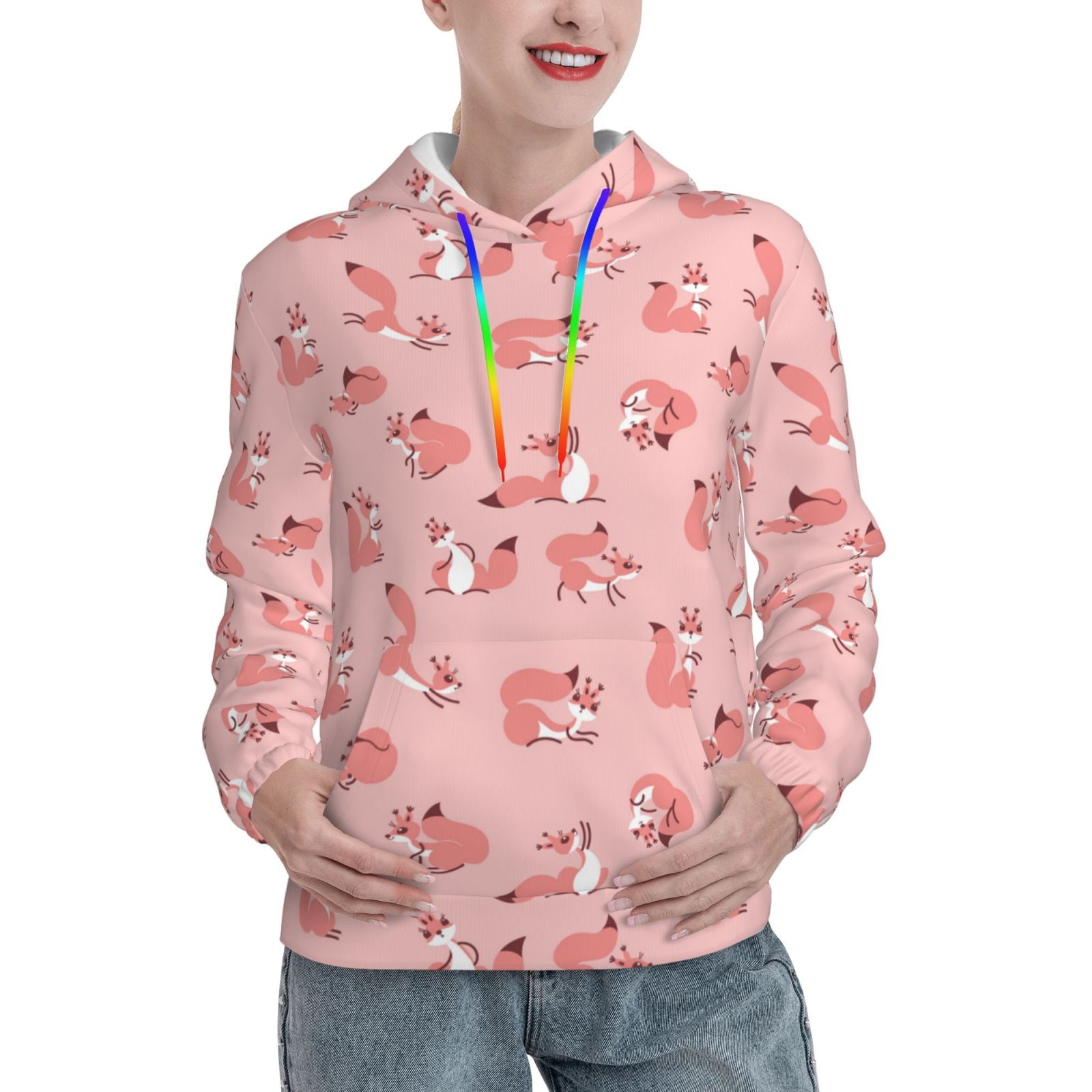 Daiia Fox Pattern Women's Fashion Hoodies & Sweatshirts with Kangaroo ...