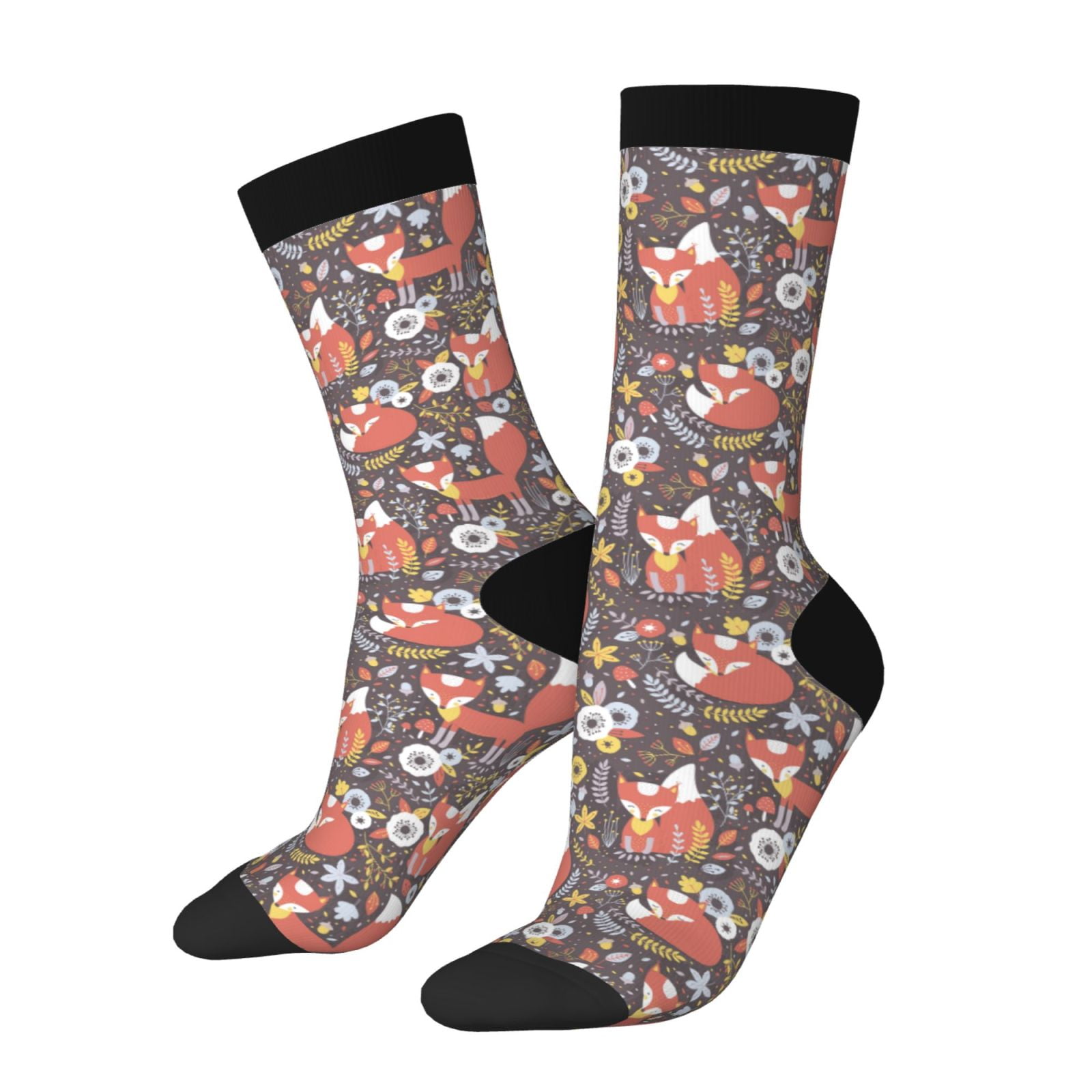 Daiia Foxes Print Crew Socks – Soft Breathable Long Socks for Men & Women, Moisture-Wicking ...