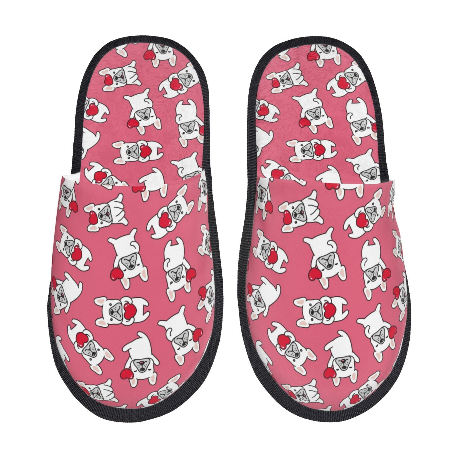 Daiia French Bulldog And Heart Pattern Furry Slippers for Women and Men ...