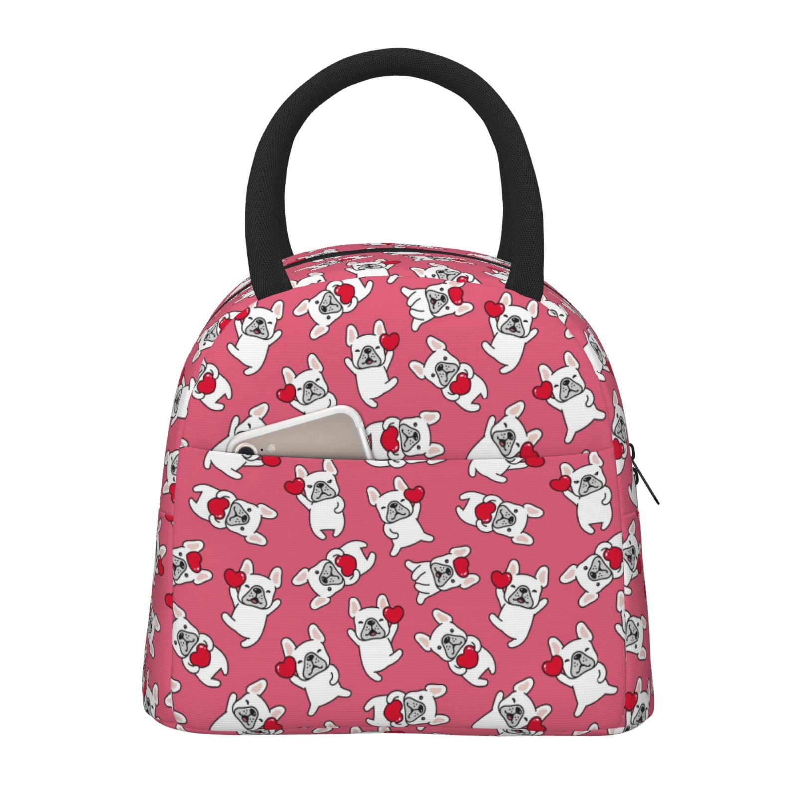 Daiia French Bulldog And Heart Pattern Lunch Bag , Insulated Lunch Box ...