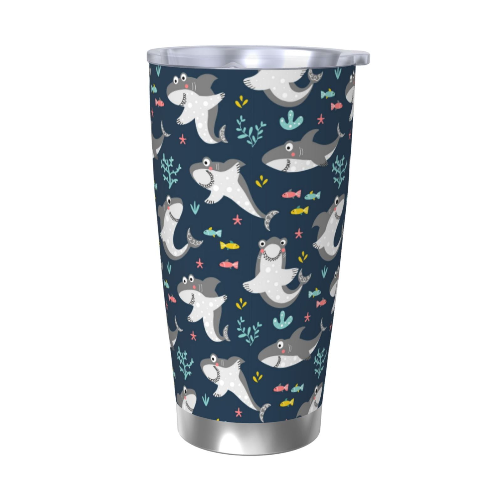 Daiia Friendly Sharks Printed 20oz Insulated Coffee Cup with Straw ...