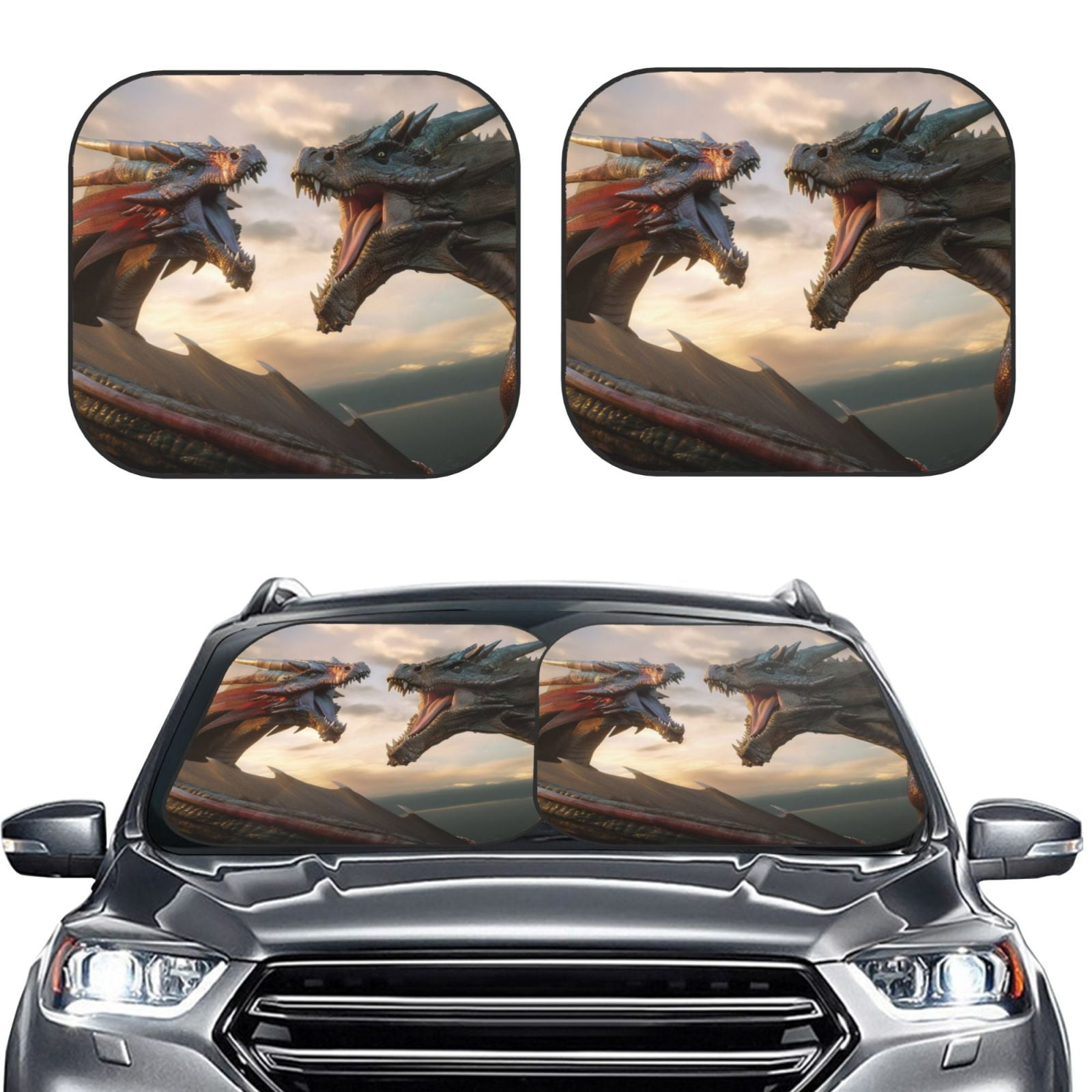 Daiia Friendship Dragon 2PCS Car Windshield Sun Shade, Foldable Sun ...