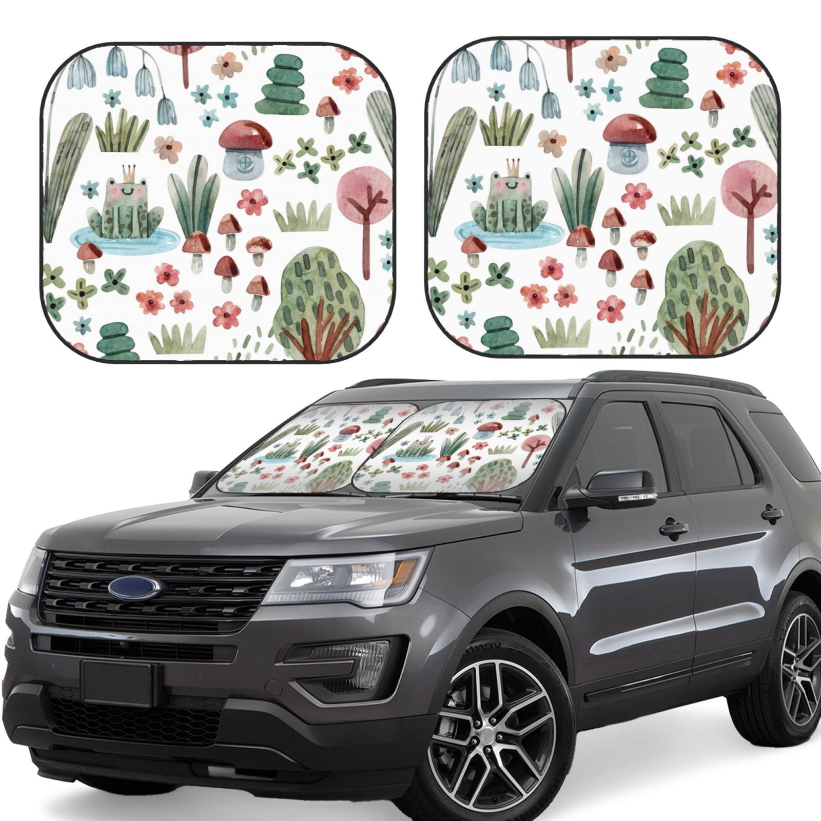 Daiia Frog And Forest Plants Windshield Sun Shade 2 Pack Foldable Car ...