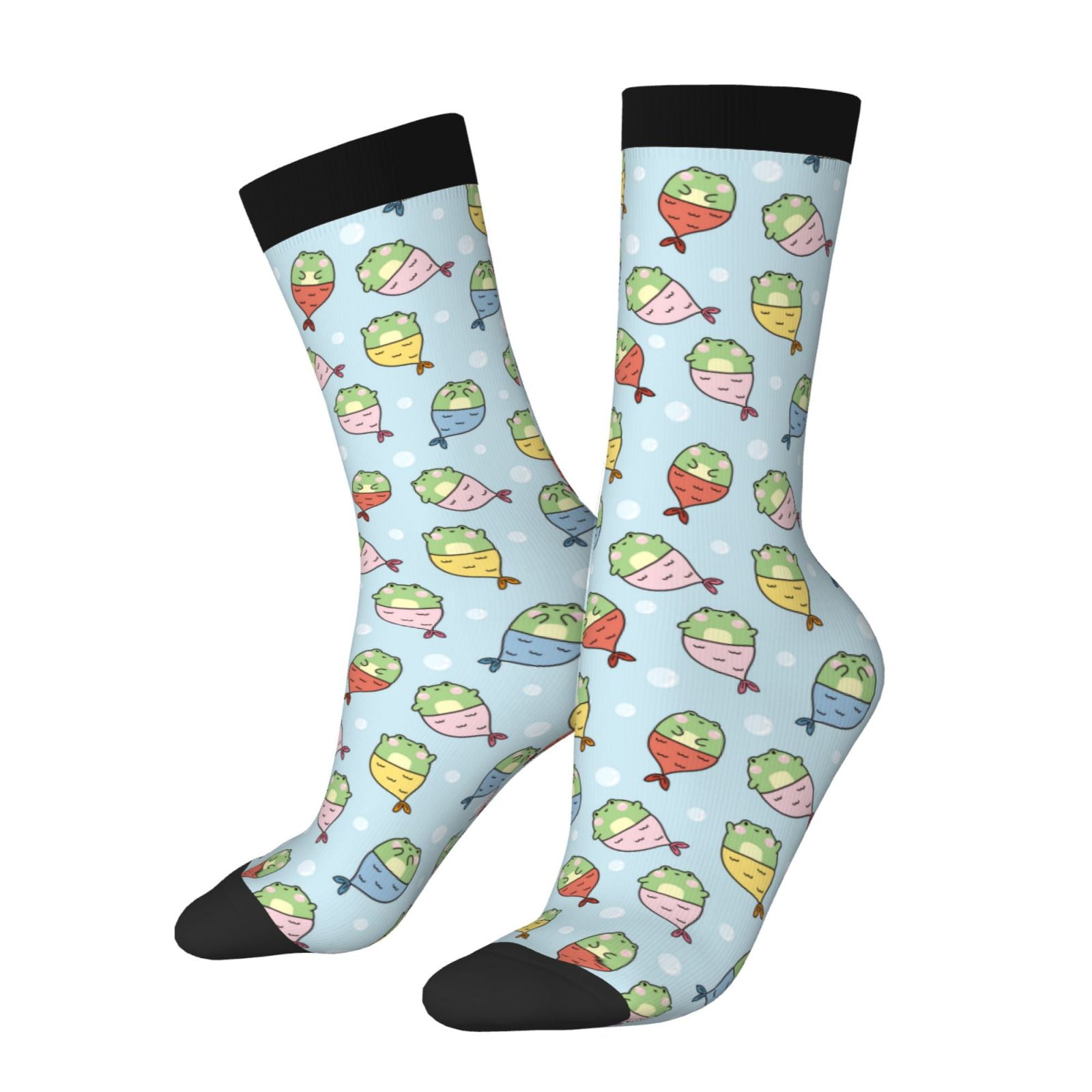 Daiia Frog In Mermaid Print Crew Socks – Soft Breathable Long Socks for ...