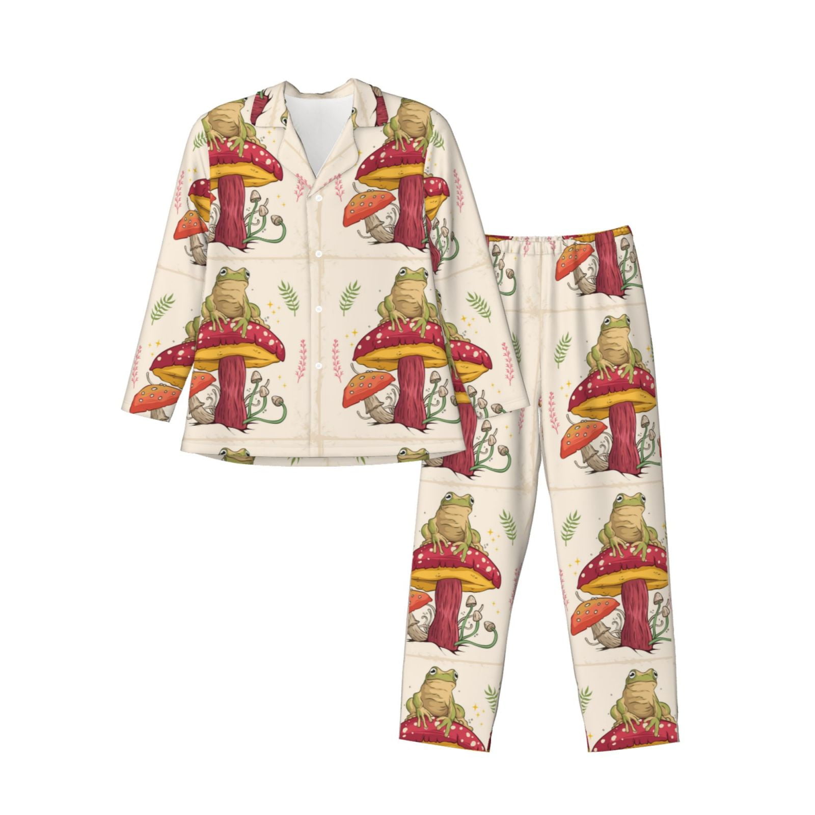 Daiia Frog Sitting On Mushroom for Men's Long-Sleeved Pajama Set – Soft ...