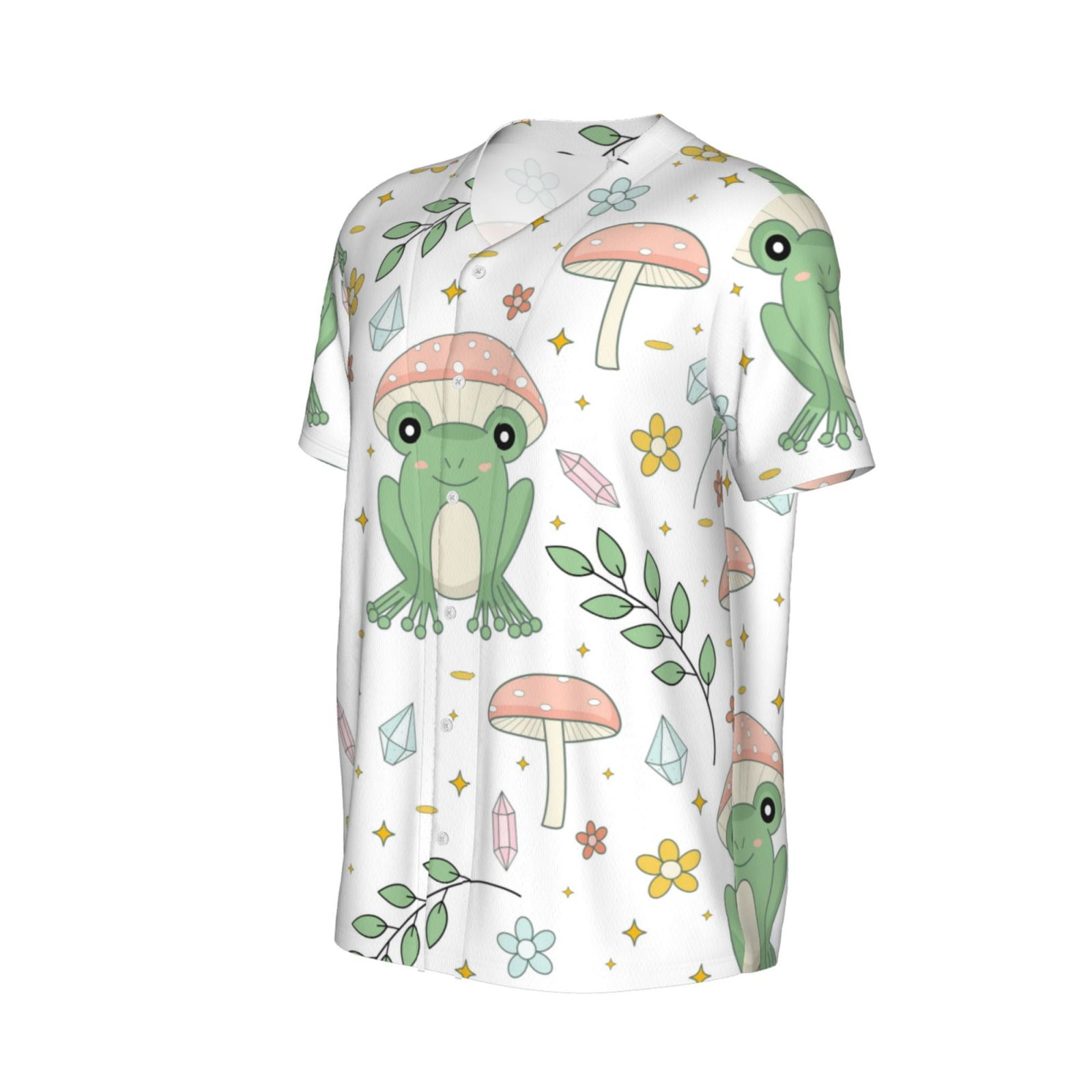 Daiia Frog and Mushrooms Mens Baseball Jersey Button Down Shirts Short ...