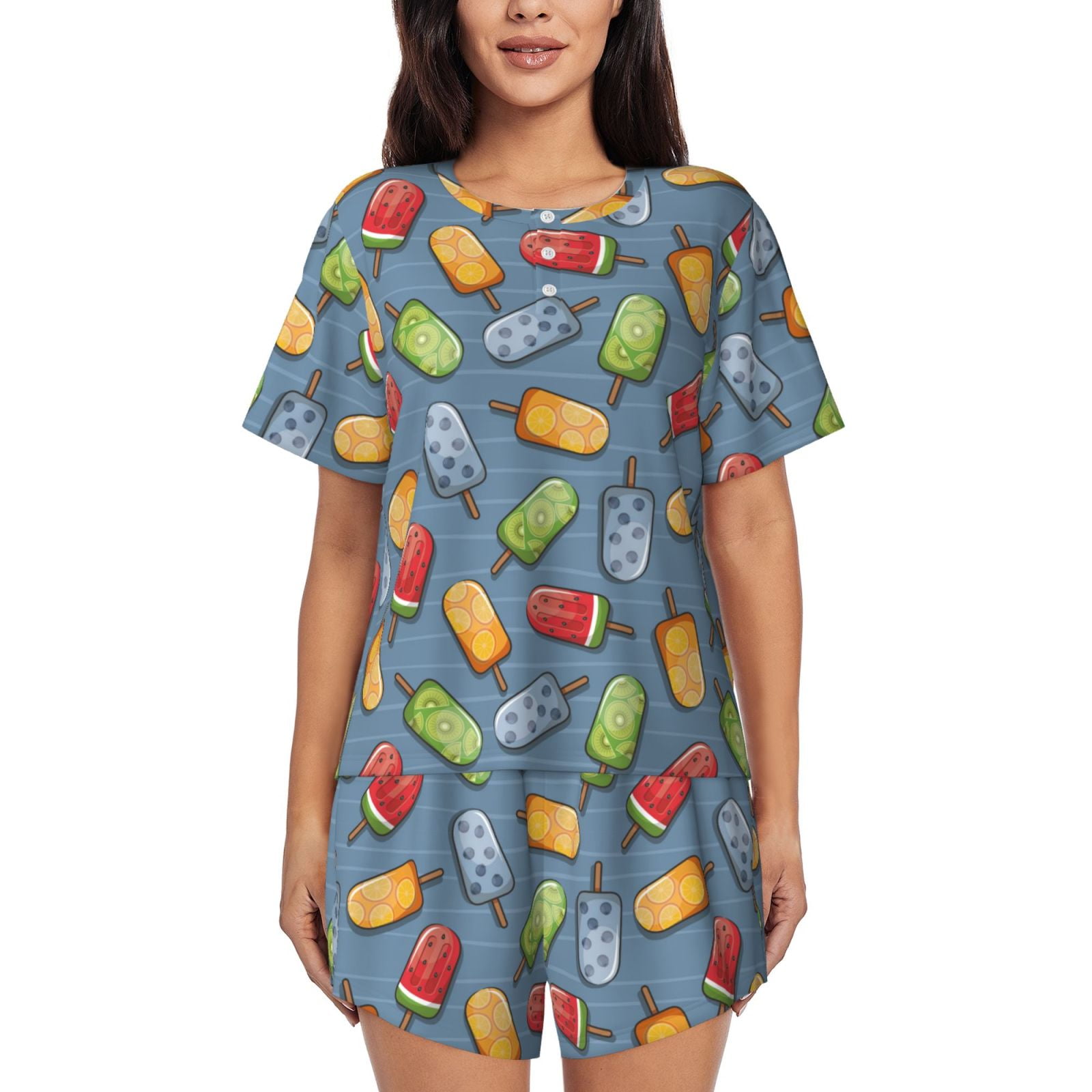Daiia Fruit Ice Cream Pattern Womens Pajama Sets Short Sleeve Pajamas ...