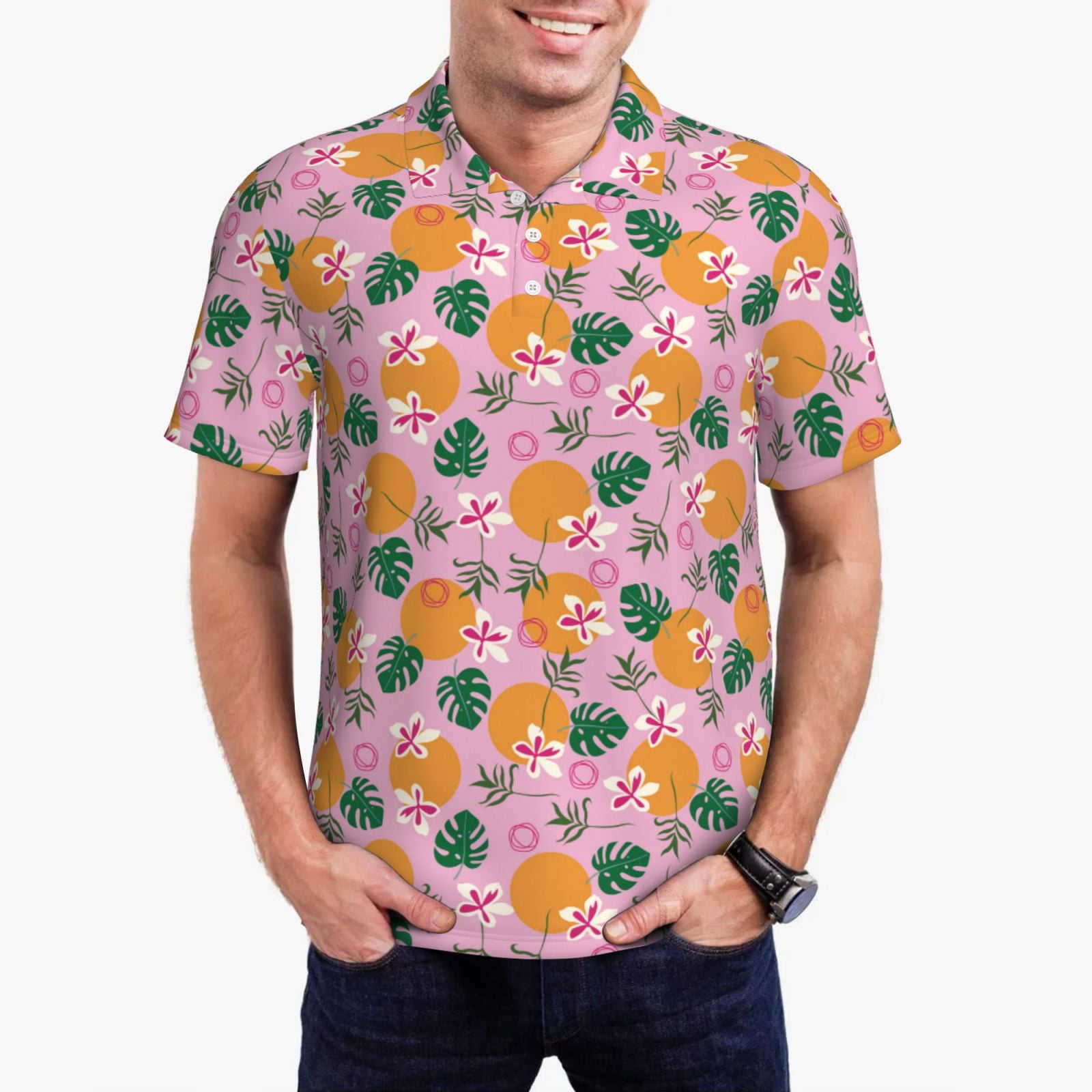 Daiia Fruit Pattern Men’s Polo Shirts,Solid Deck Shirt,Classic Fit ...