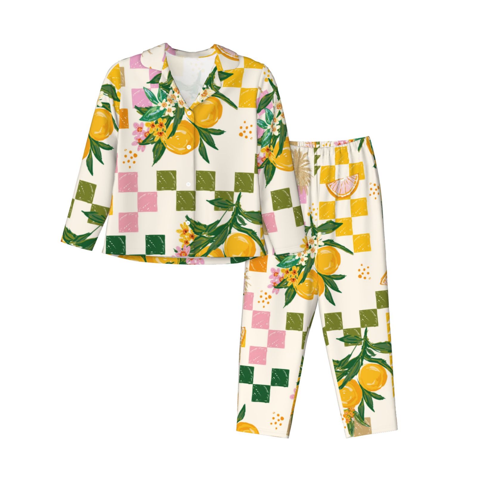 Daiia Fruit for Women's Long-Sleeved Pajama Set – Soft & Comfortable ...