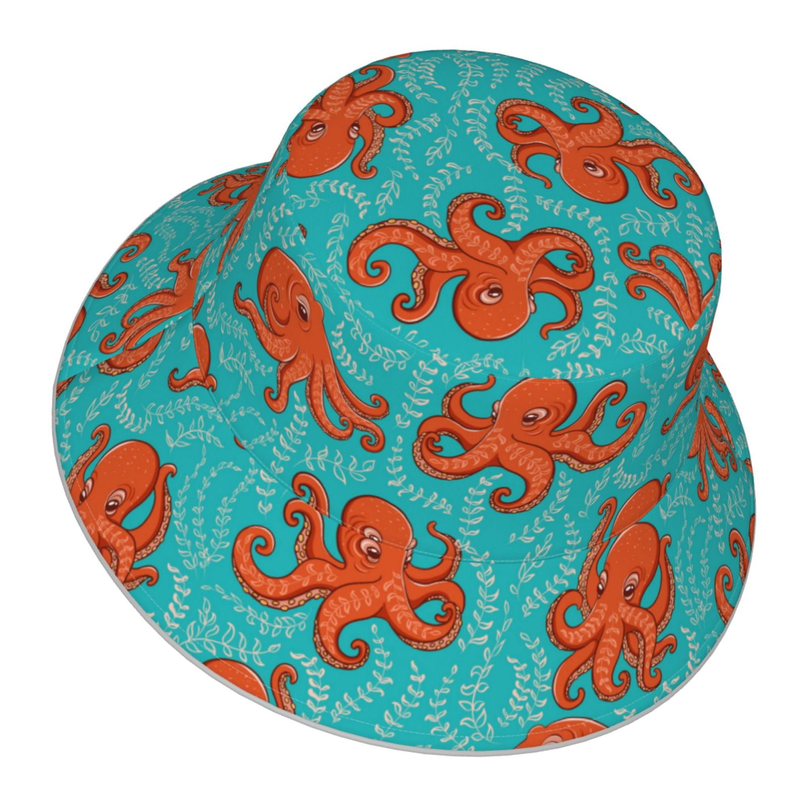Daiia Fun Octopus Pattern Bucket Hat - Trendy Cotton Sun Hat for Beach ...