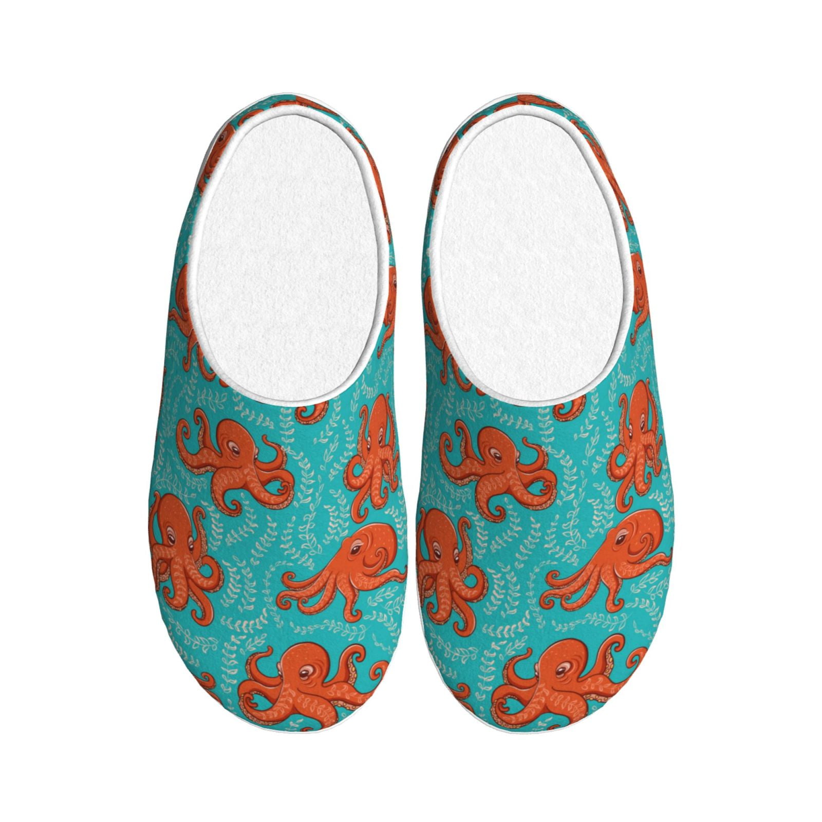 Daiia Fun Octopus Print Women’s Fuzzy Slippers Memory Foam Lightweight ...
