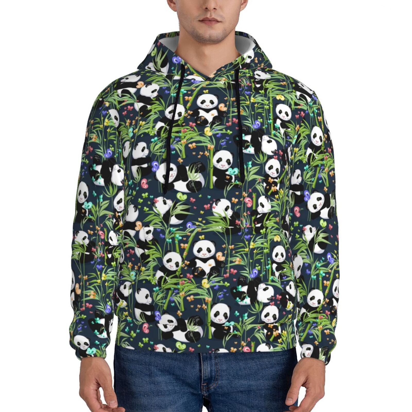 Daiia Fun Panda Playing With Bamboo Leaves for Men's Fashion Hoodies ...