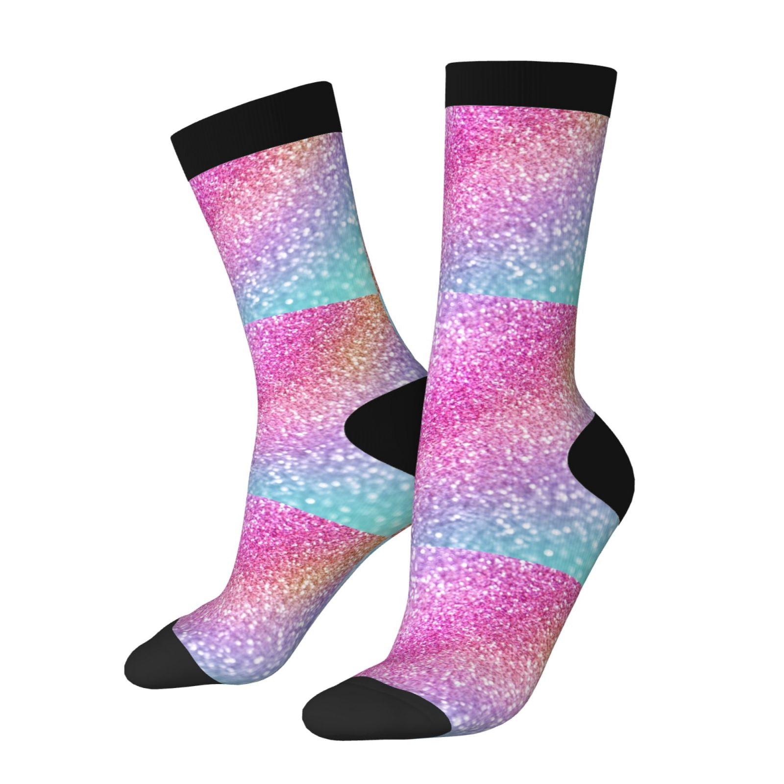 Daiia Fun Rainbow Pink Print Crew Socks – Soft Breathable Long Socks ...