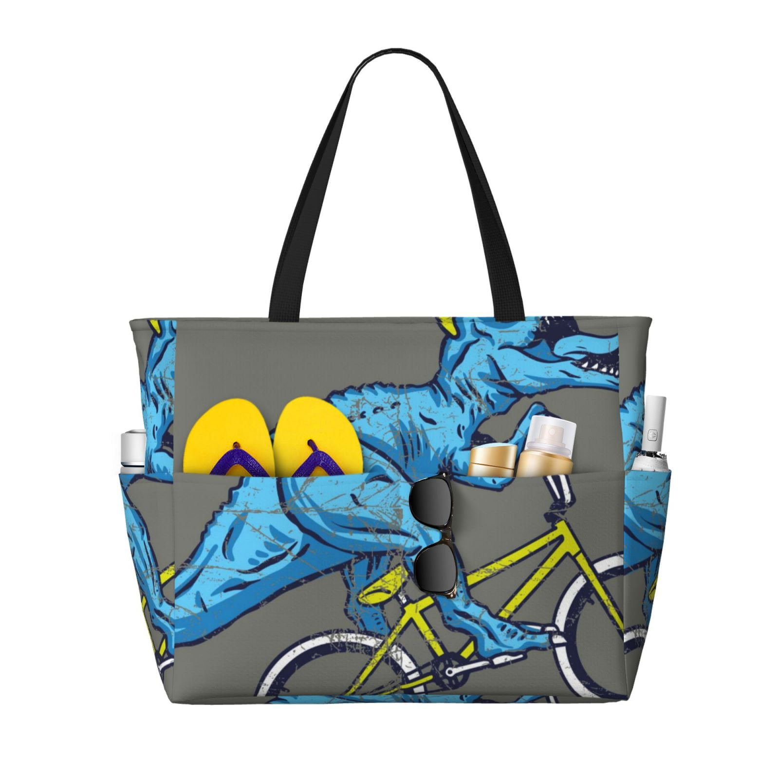 Daiia Fun Riding Dinosaur Beach Travel Bag - Water-Resistant Beach Bag ...