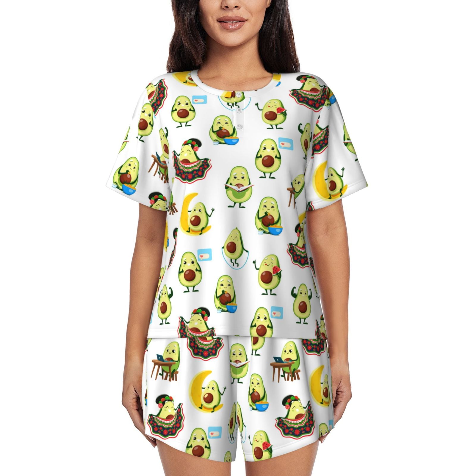 Daiia Funny Avocado In Mexican Clothes Pattern Womens Pajama Sets Short ...
