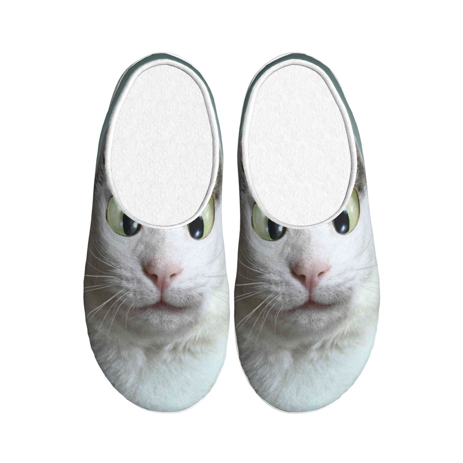 Daiia Funny Cat Print Women’s Fuzzy Slippers Memory Foam Lightweight ...