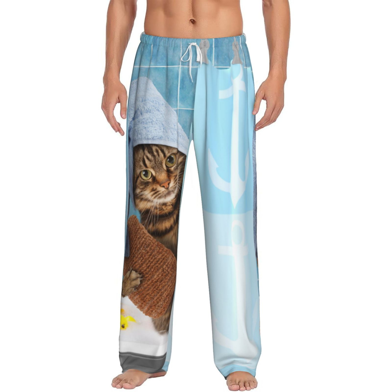 Daiia Funny Cat Taking a Bath Men's Sleep Pant with Pockets and ...