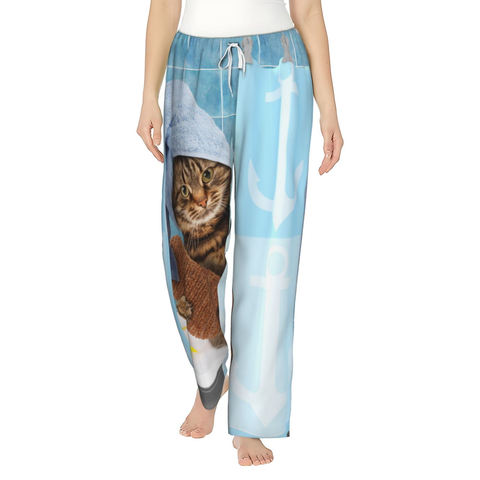 Daiia Funny Cat Taking a Bath Women's Sleep Pant with Pockets and ...