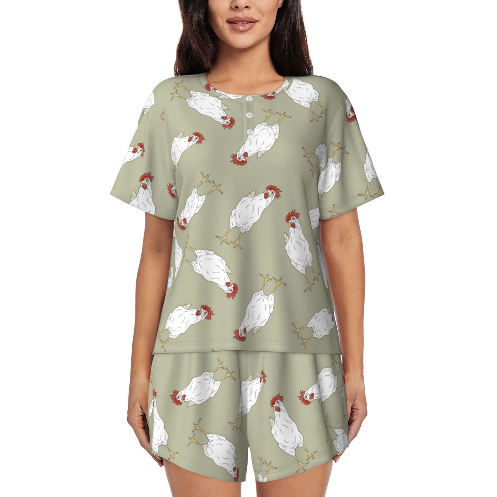 Daiia Funny Chicken Pattern Womens Pajama Sets Short Sleeve Pajamas for ...