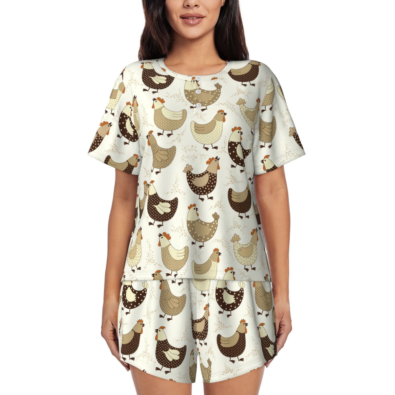 Daiia Funny Chicken Pattern Womens Pajama Sets Short Sleeve Pajamas for ...