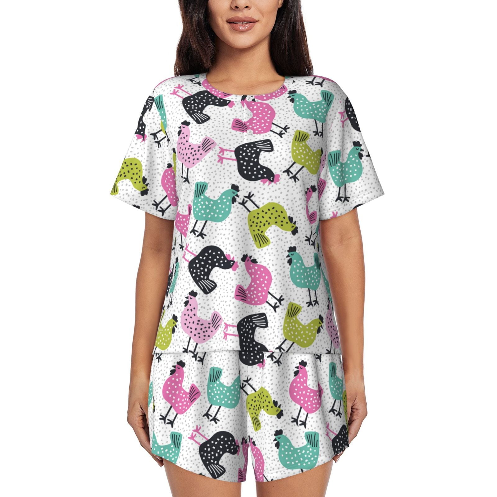 Daiia Funny Chicken Pattern Womens Pajama Sets Short Sleeve Pajamas for ...
