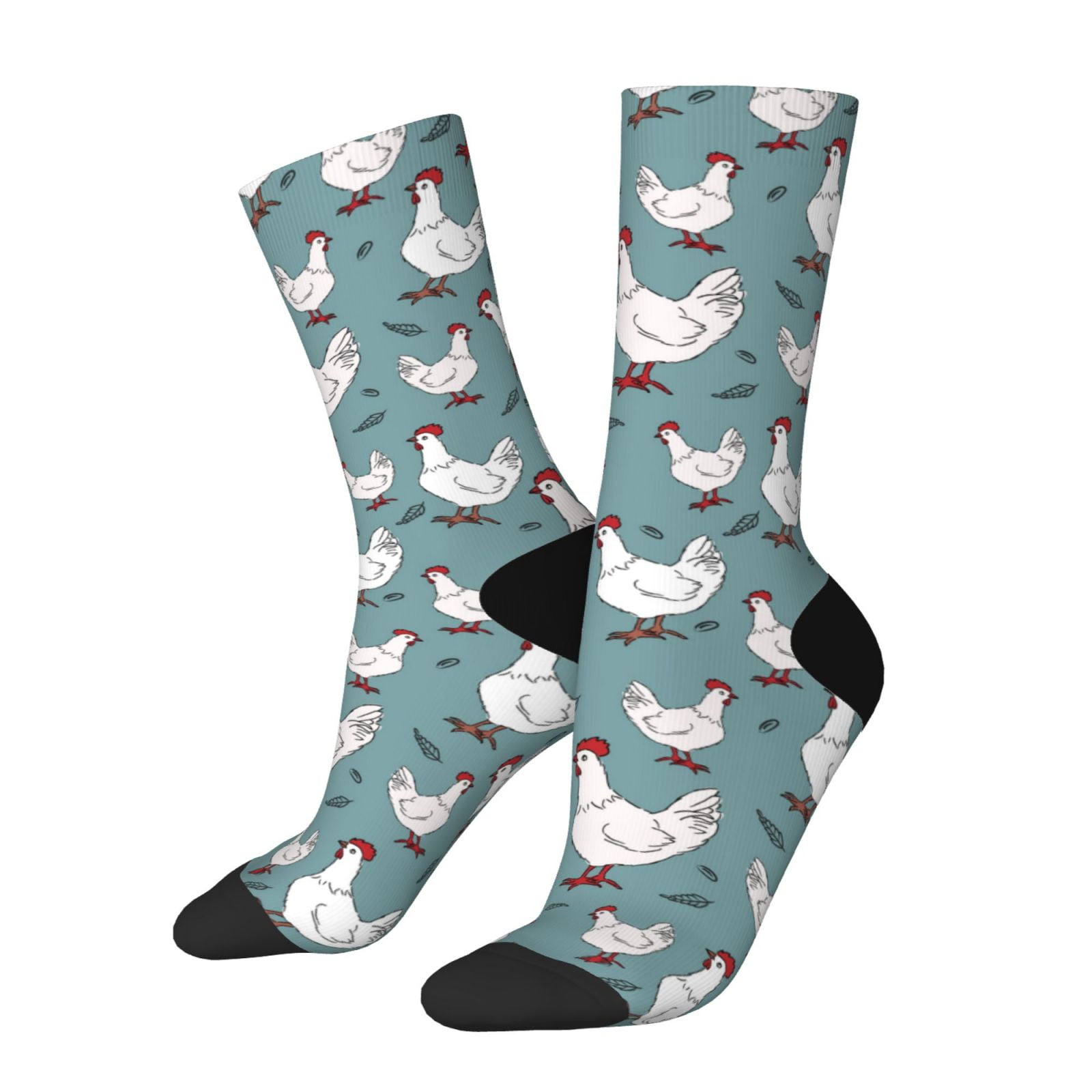 Daiia Funny Chicken Print Crew Socks – Soft Breathable Long Socks for ...
