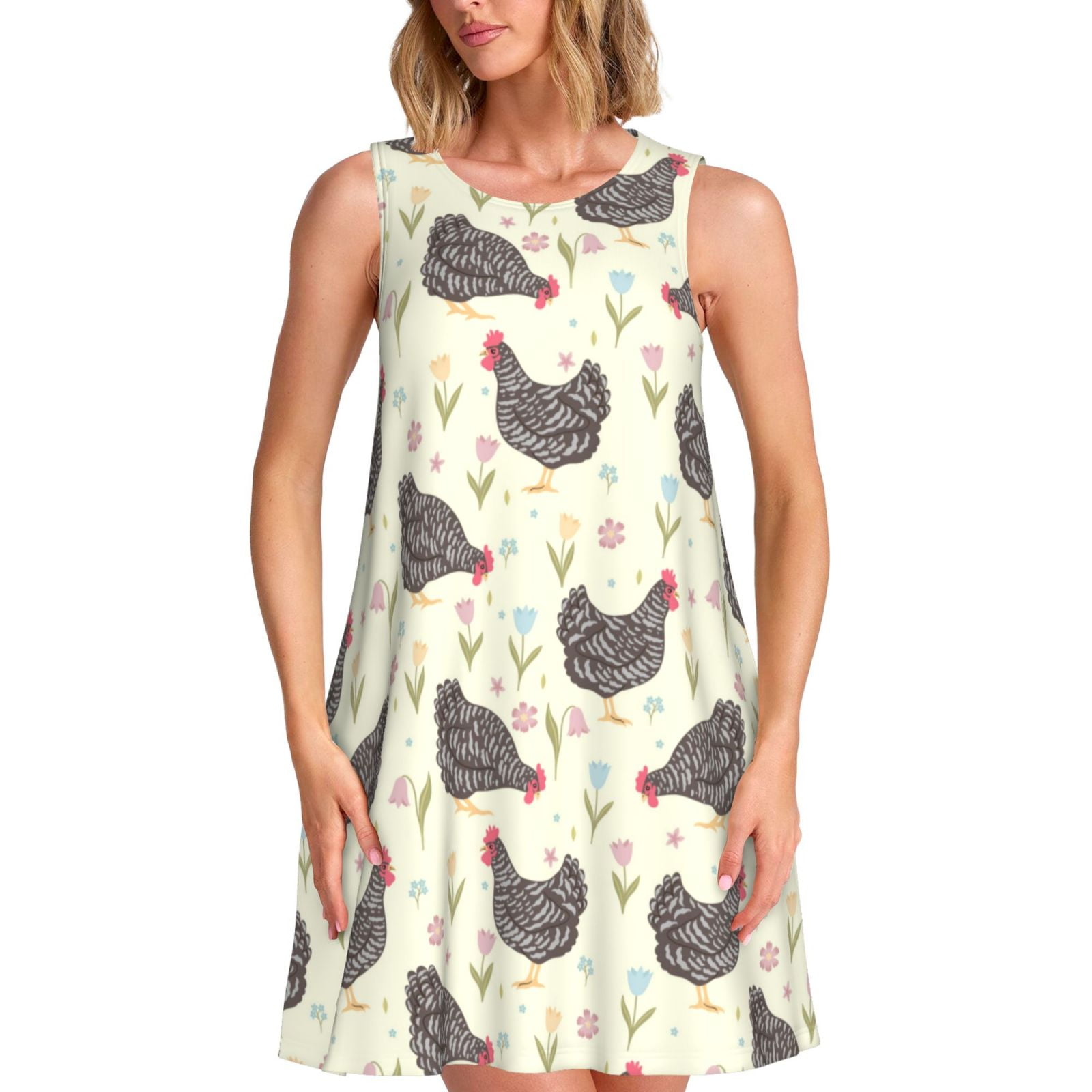 Daiia Funny Chicken Print Women's Dresses 2025 Trendy Short sleeve ...