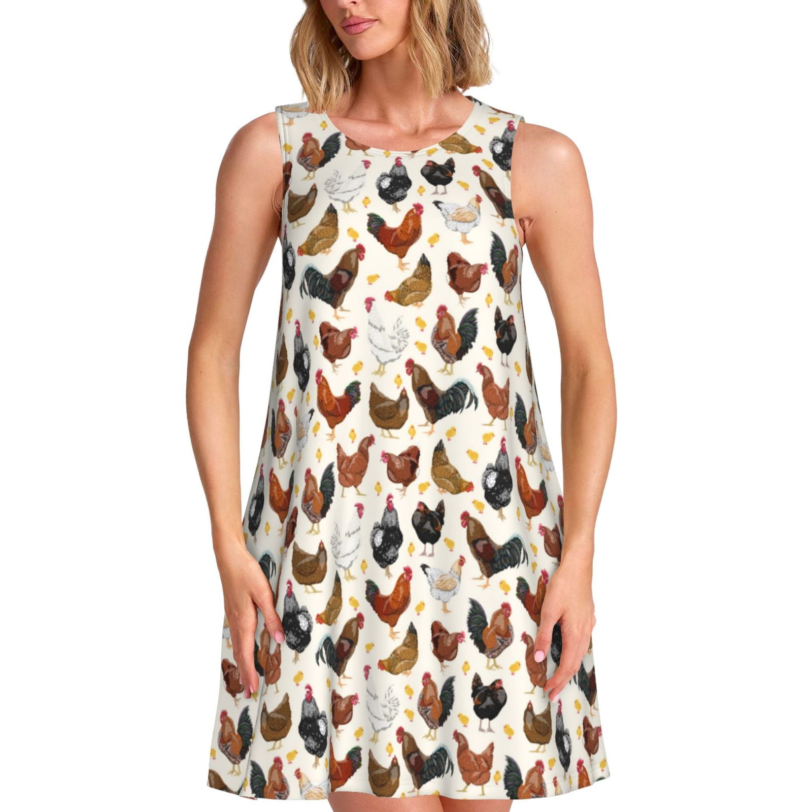 Daiia Funny Chicken Print Women's Dresses 2025 Trendy Short sleeve ...
