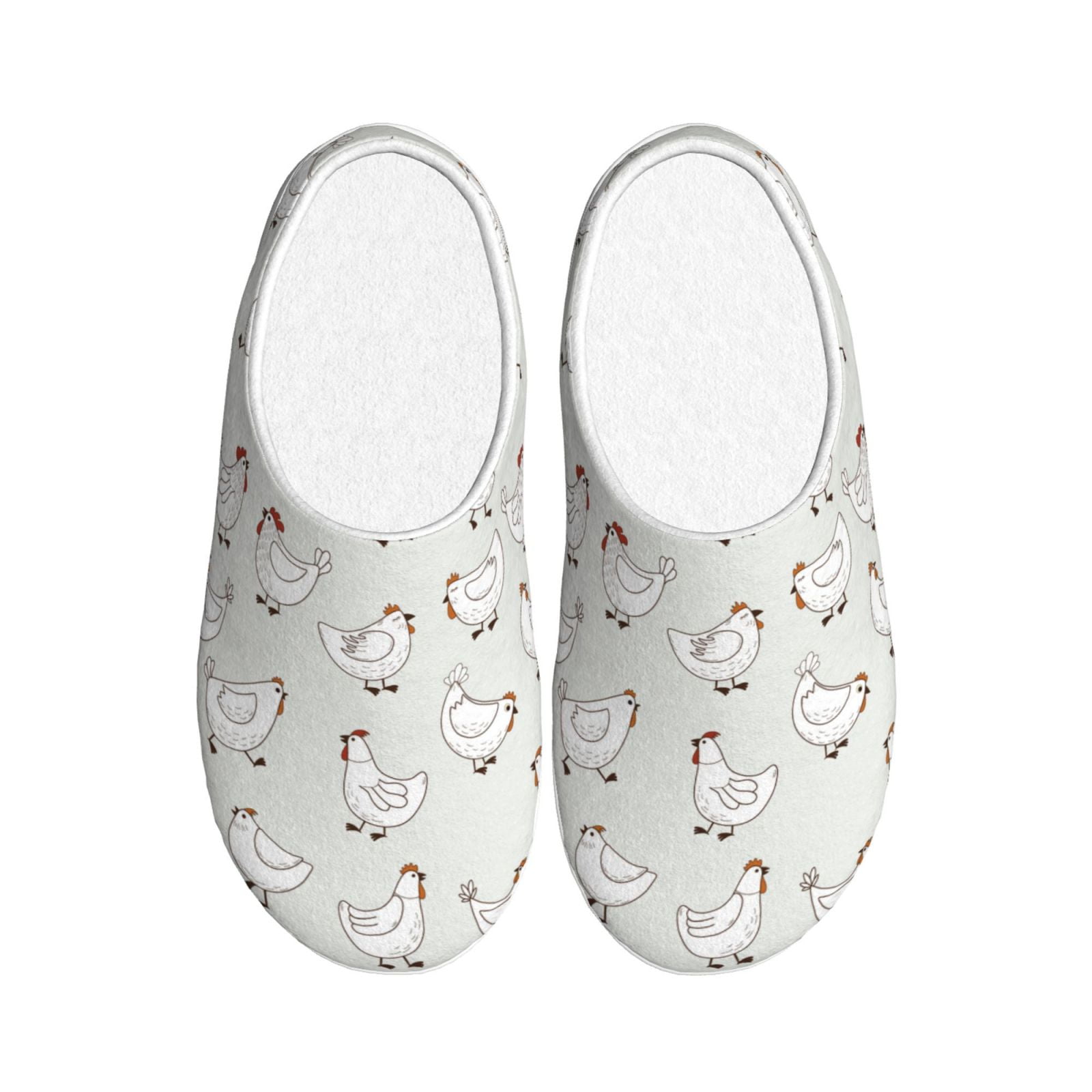 Daiia Funny Chicken Print Women’s Fuzzy Slippers Memory Foam ...
