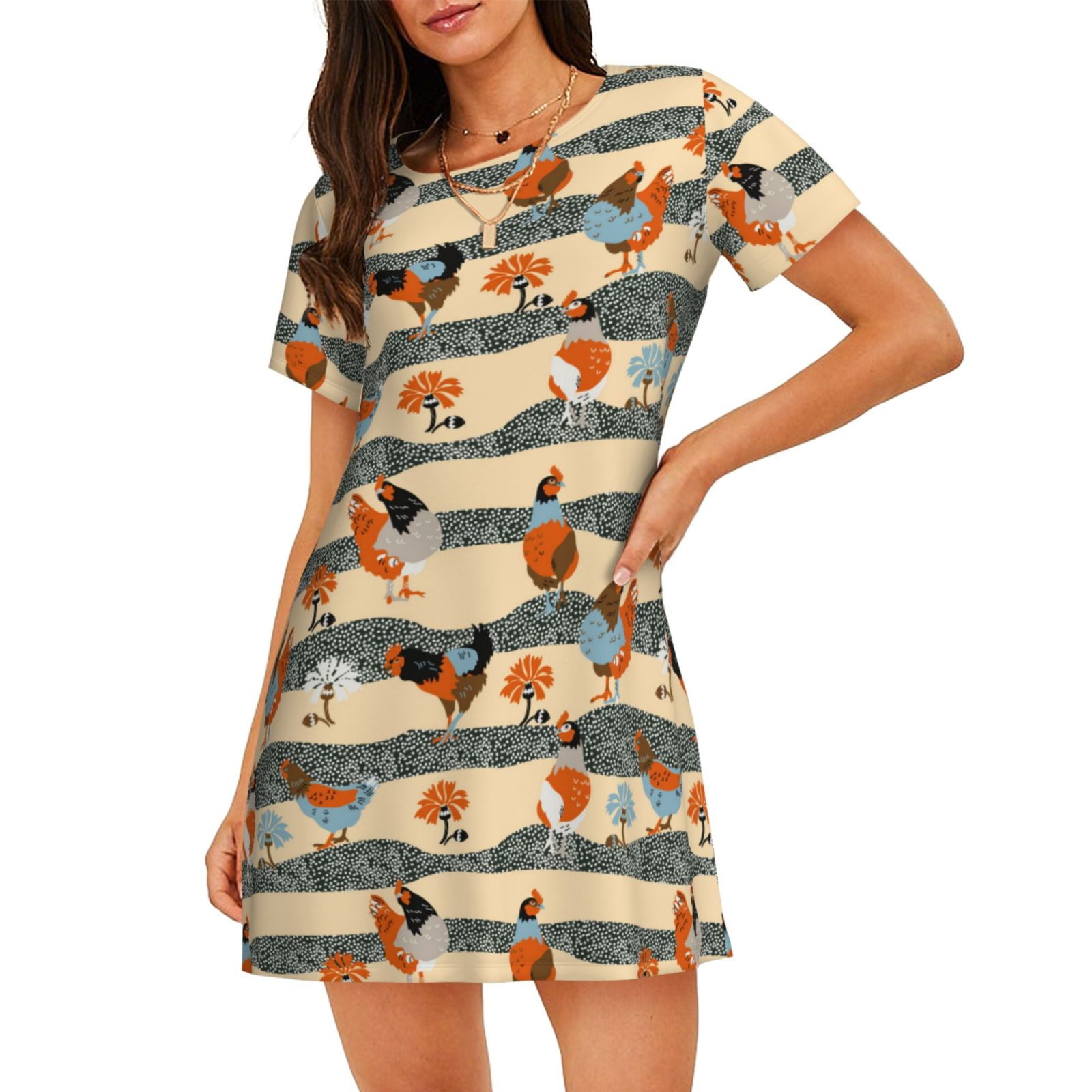 Daiia Funny Chicken Print Women's Nightshirt Soft Nightgowns for Women ...