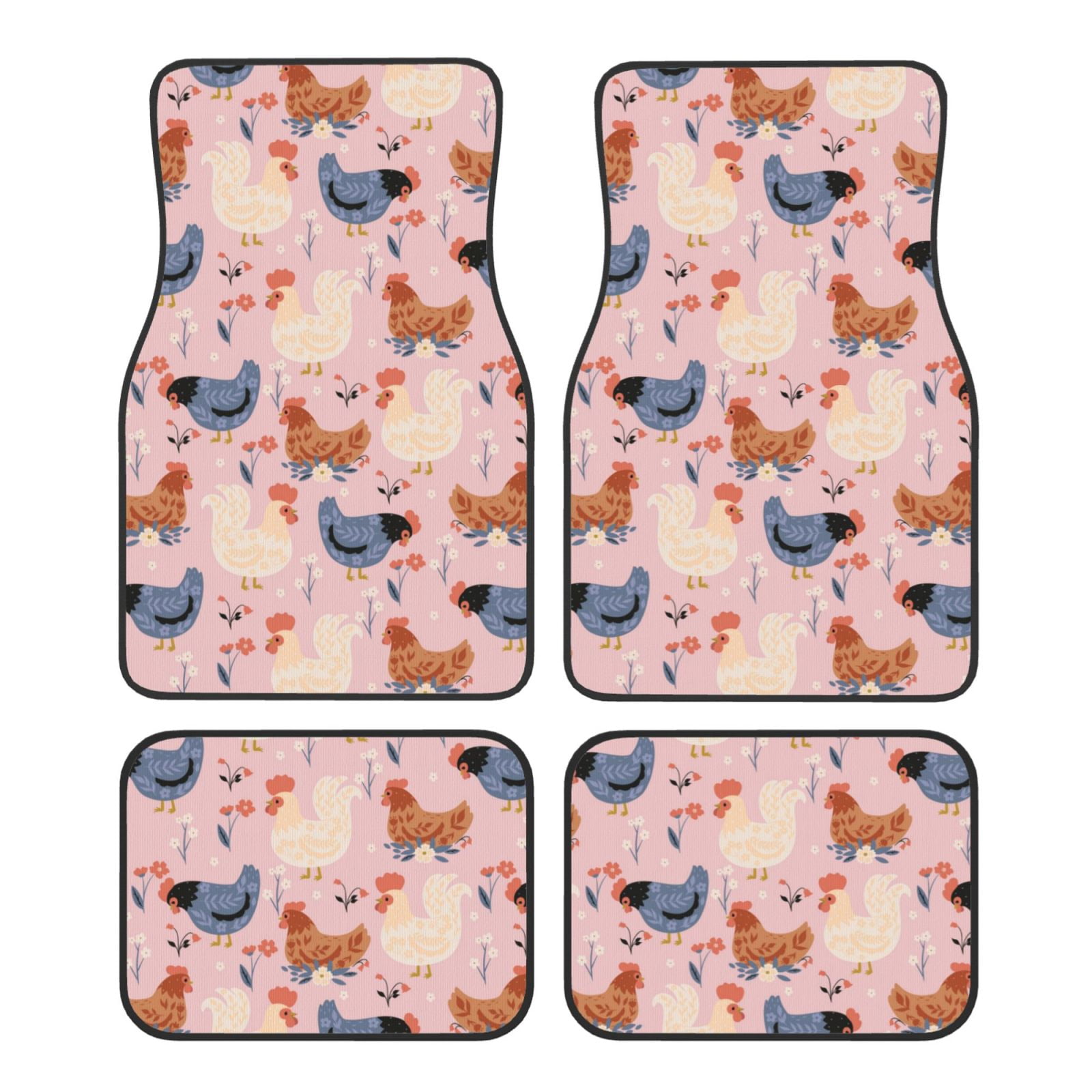 Daiia Funny Chicken Printed Car Floor Mats Set of 4, Durable Non Slip ...