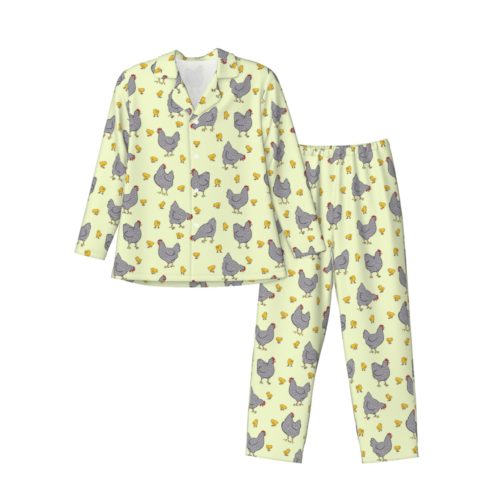 Daiia Funny Chicken for Men's Long-Sleeved Pajama Set – Soft ...