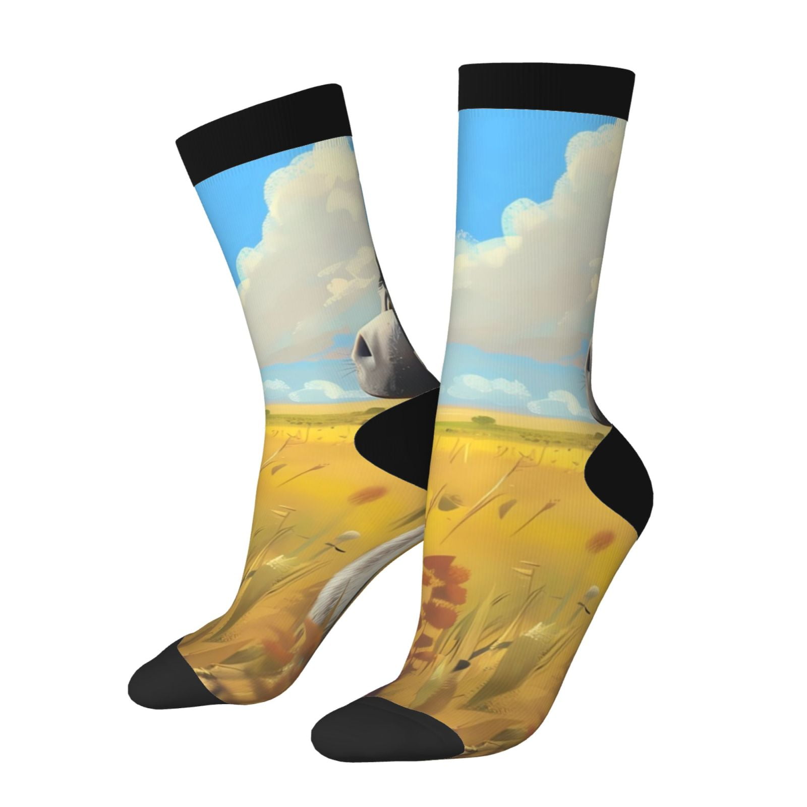 Daiia Funny Countryside Donkey Print Crew Socks – Soft Breathable Long ...