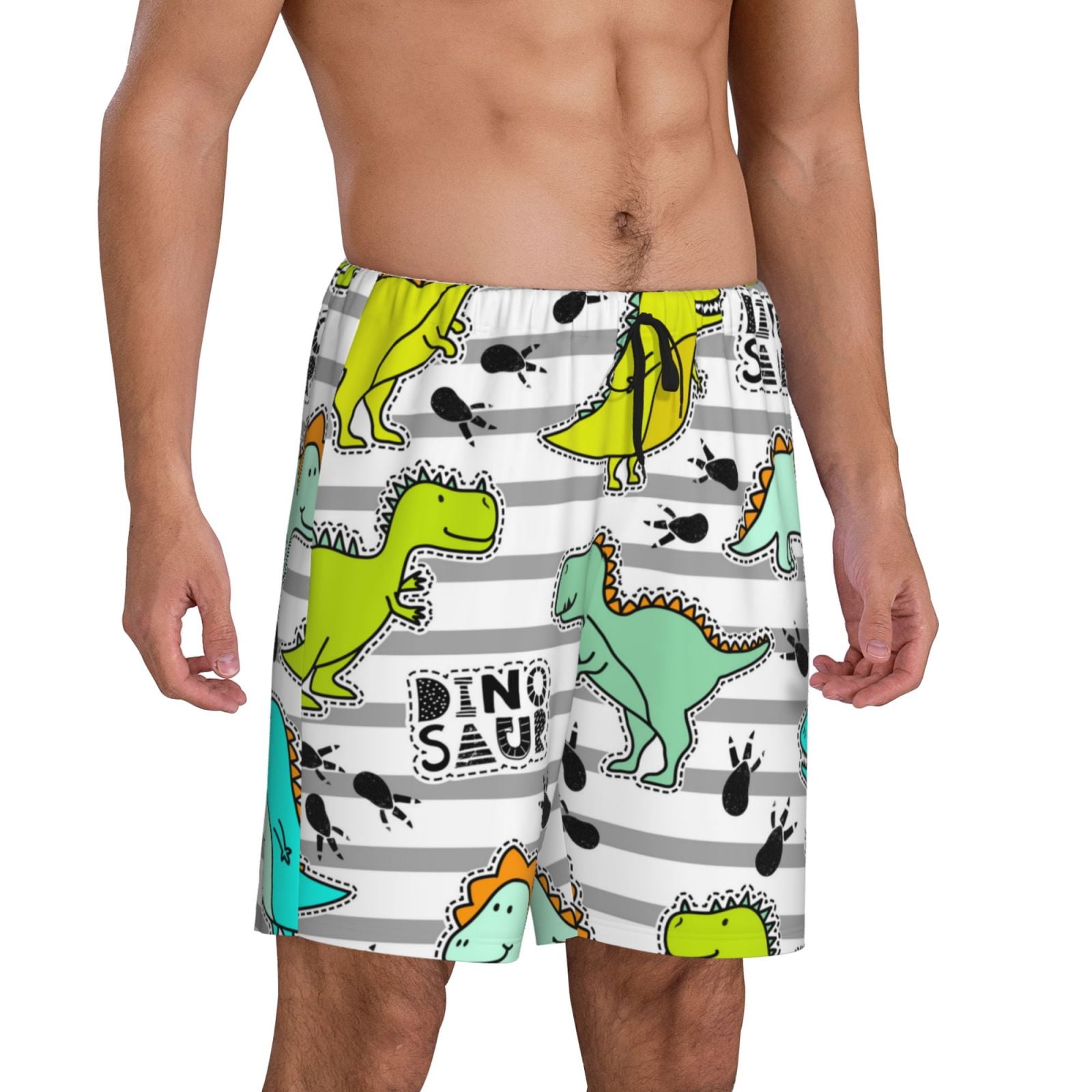 Daiia Funny Dinosaurs on Stripes Mens Woven Stretch Pajama Short,Short ...
