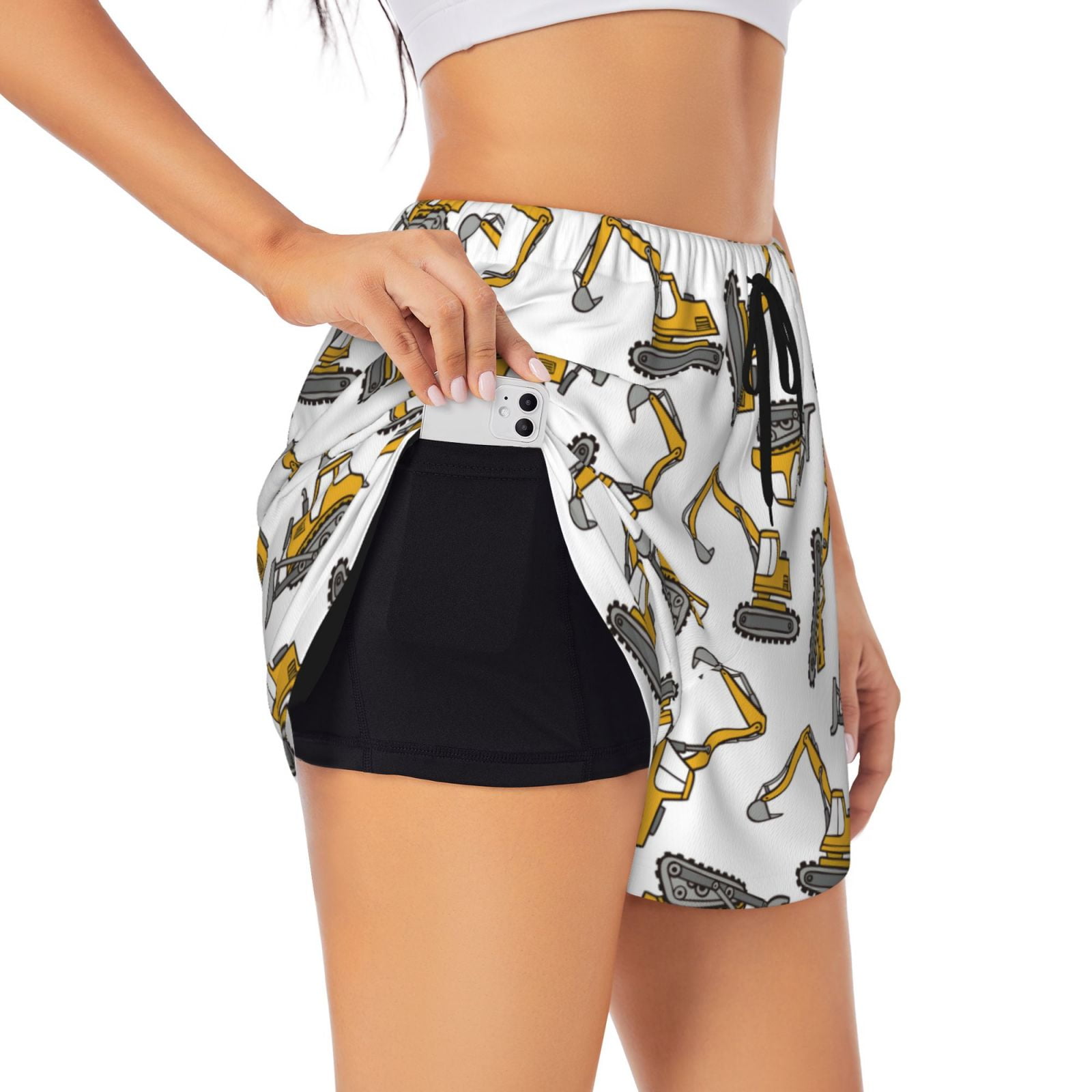 Daiia Funny Excavator Pattern Women's 2 in 1 Running Shorts ...